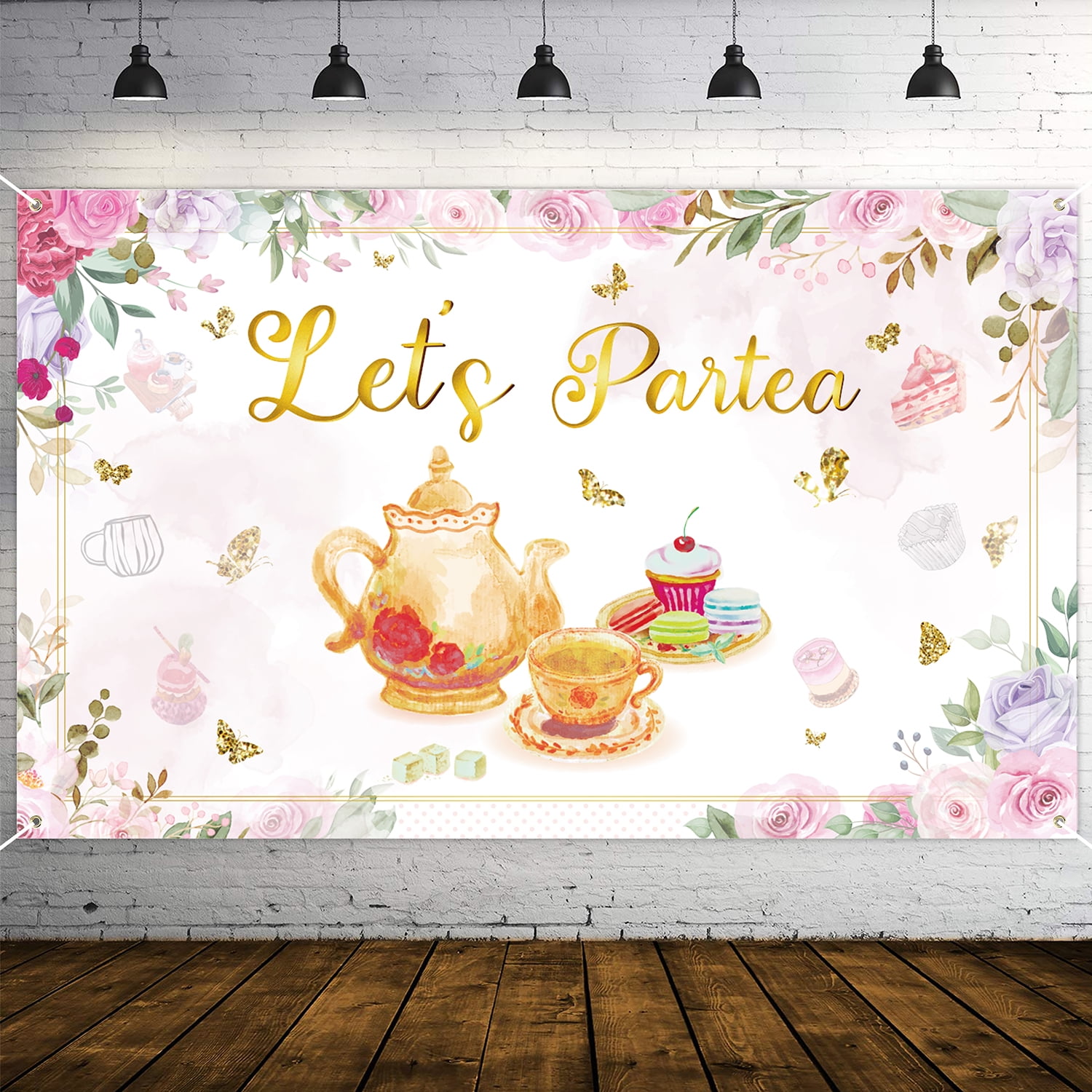 Belanttega Let's Partea Backdrop - Afternoon Tea Cake Floral Polyester ...