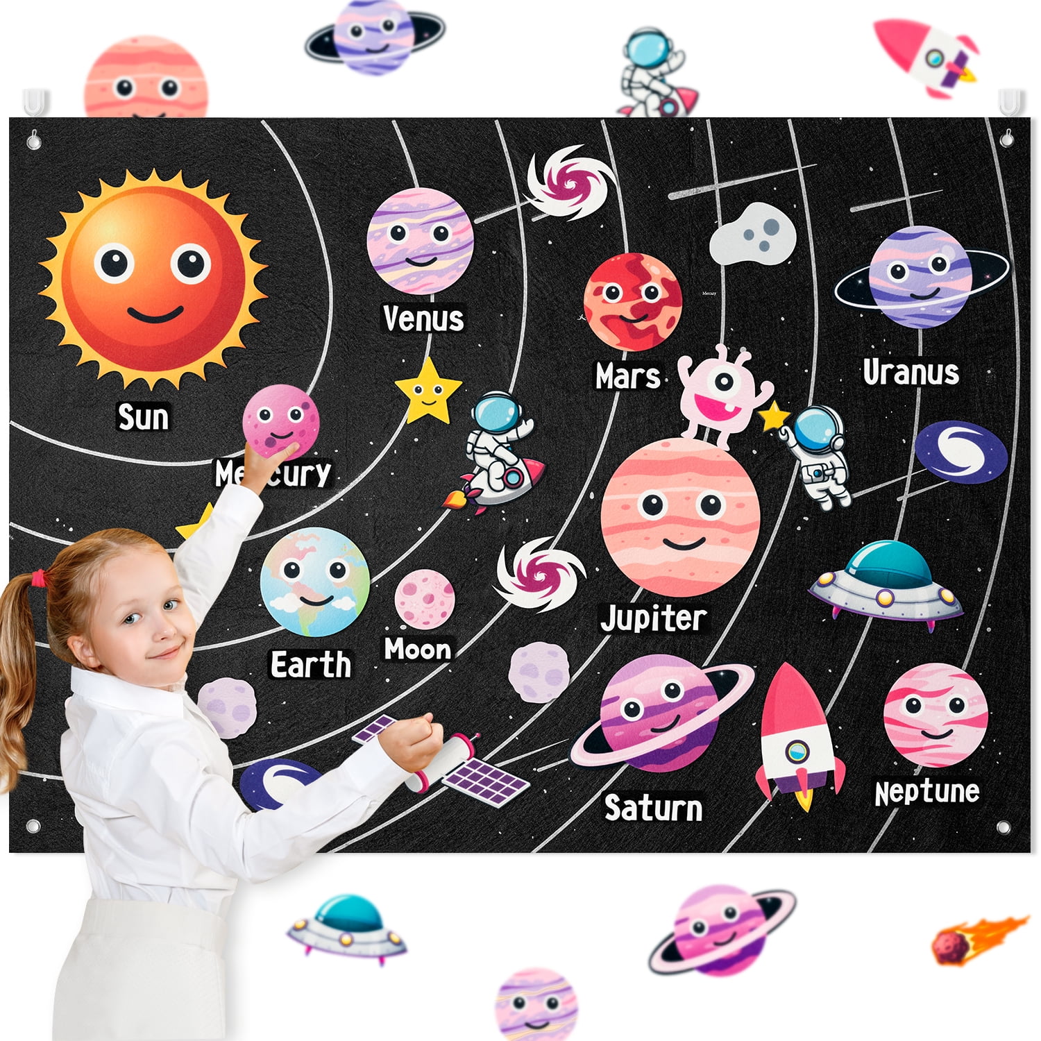 Belanttega Pink Space Felt Storyboard 35-piece Set Family Interactive ...