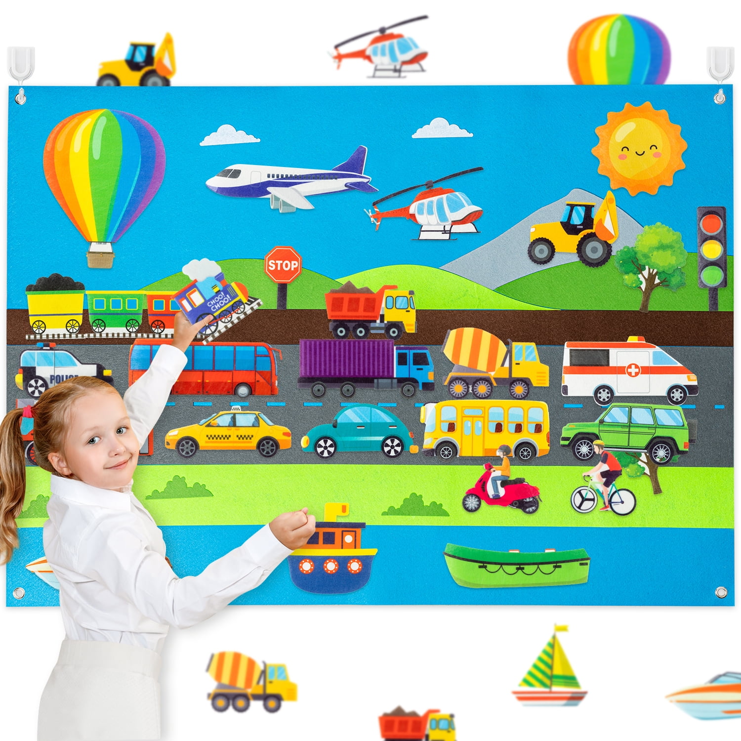 Belanttega Vehicle Felt Story Board Set Transportation Interactive Game ...