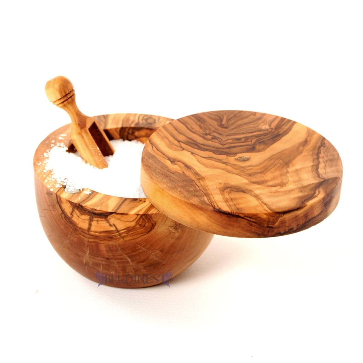 BeldiNest Olive Wood Salt or Spice Box with Swivel Cover , Cellar ...