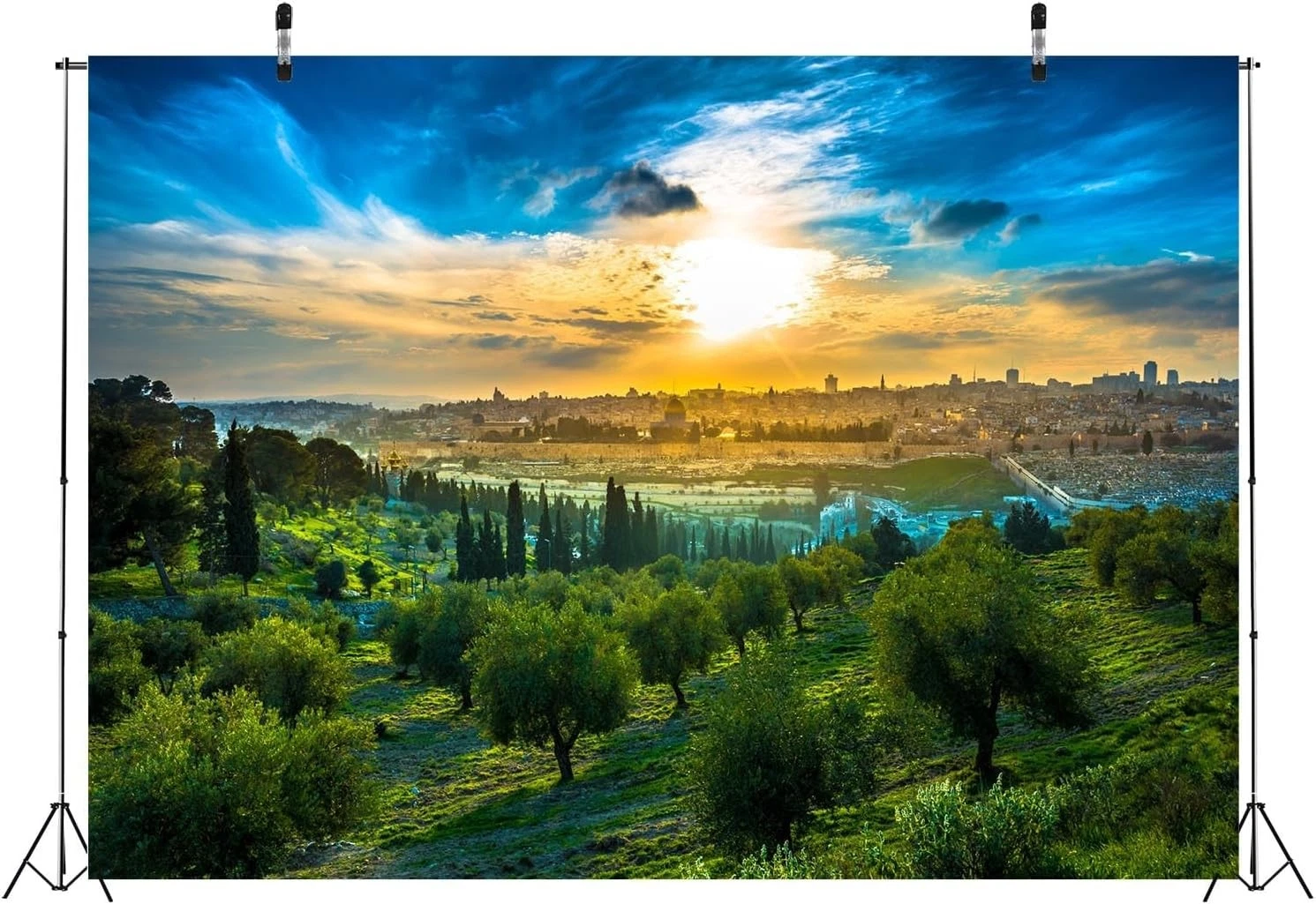 Beleco 5X3Ft Fabric Sunset View Of Old City Jerusalem Backdrop 5X3Ft ...