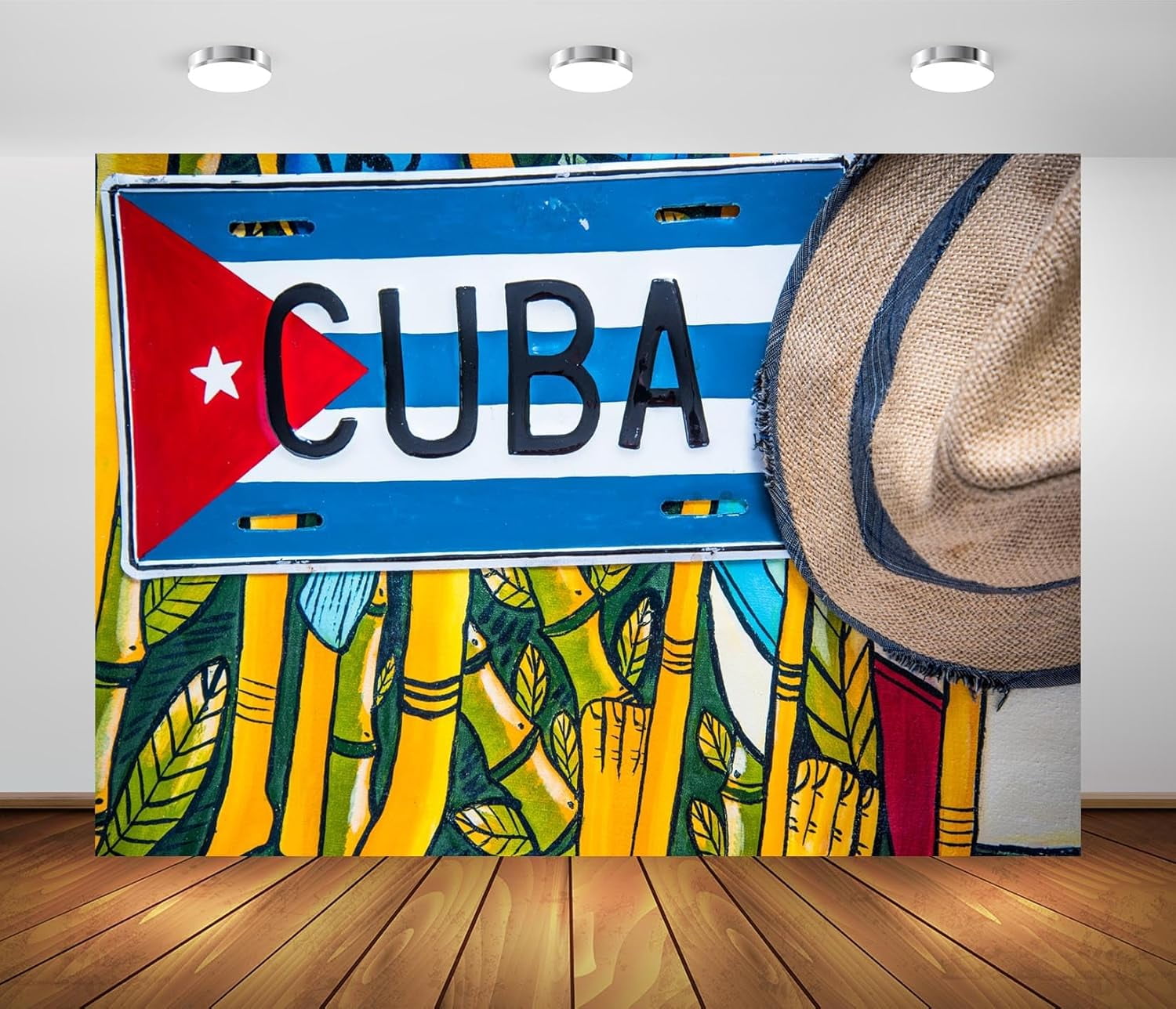 Beleco 7X5Ft Fabric Cuban Backdrop Cuban Flag And Straw Hat Backdrop ...
