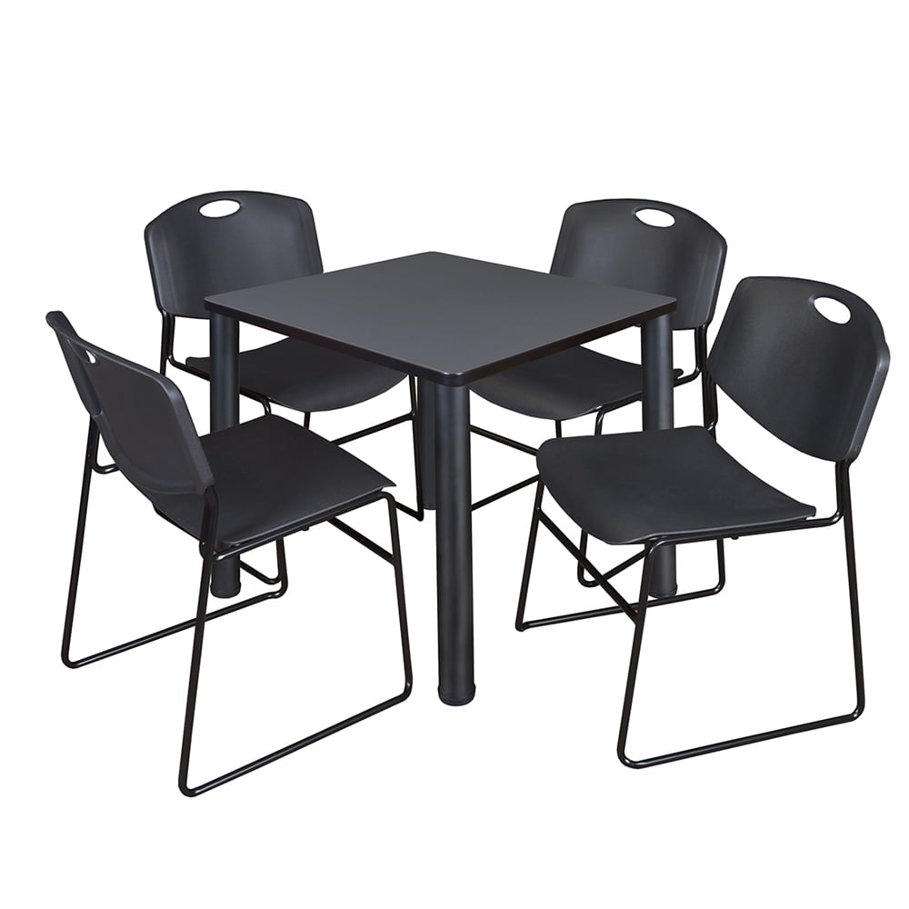 Belen Kox Kee 30" Square Breakroom Table- Grey/ Black & 4 Zeng Stack ...