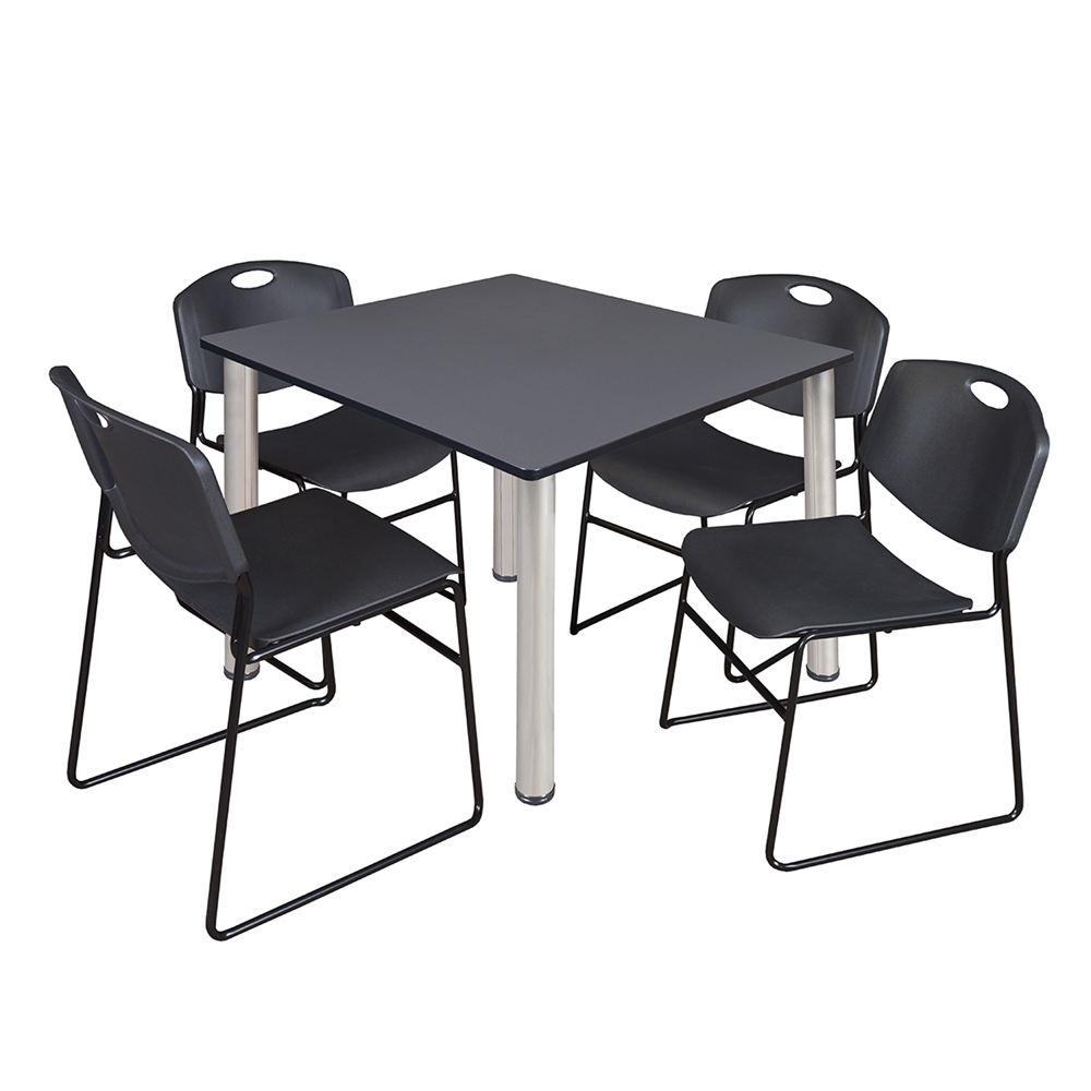 Belen Kox Kee 48" Square Breakroom Table- Grey/ Chrome & 4 Zeng Stack ...