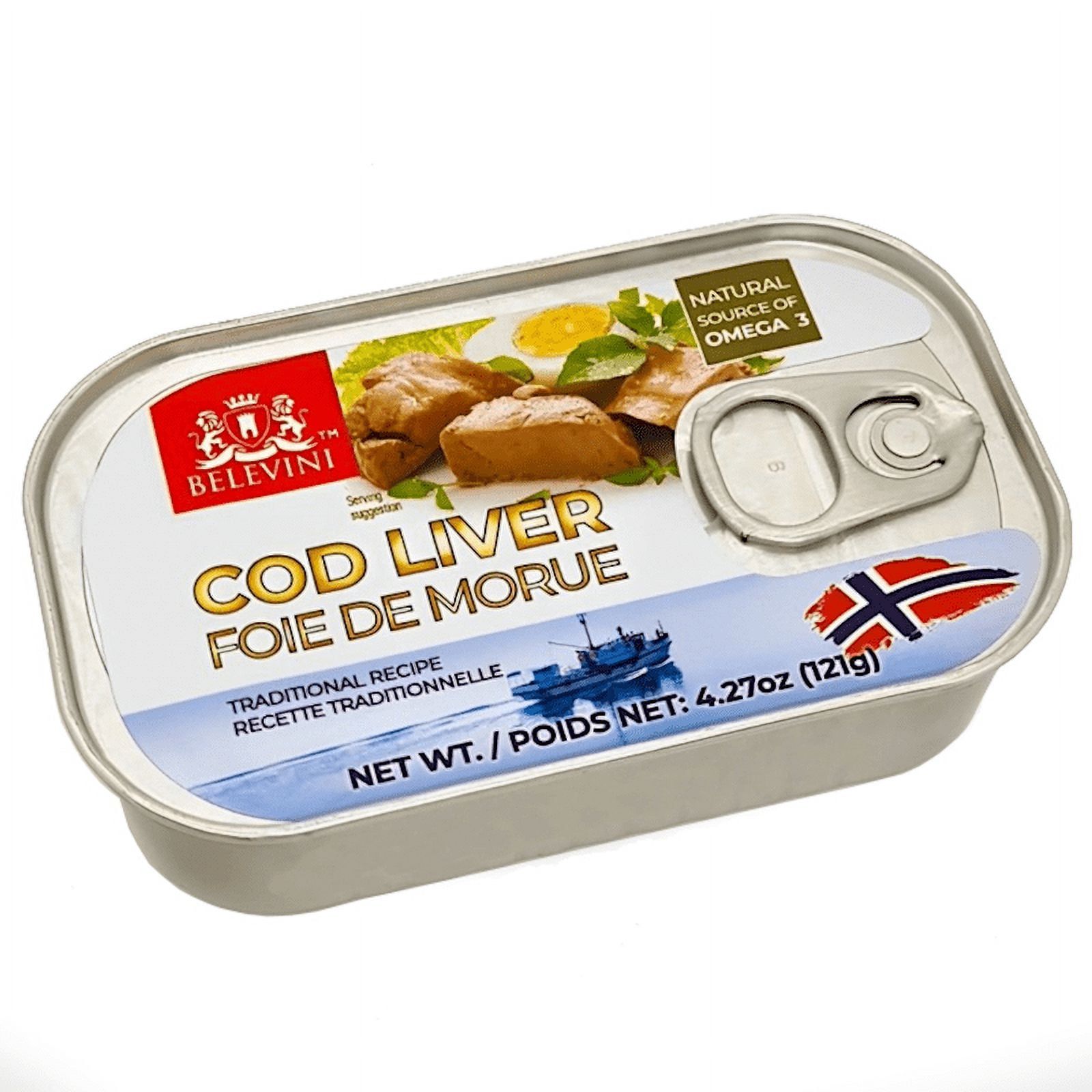 Belevini Cod Liver in Oil canned 4.26oz (pack of 12) Foie De Morue ...