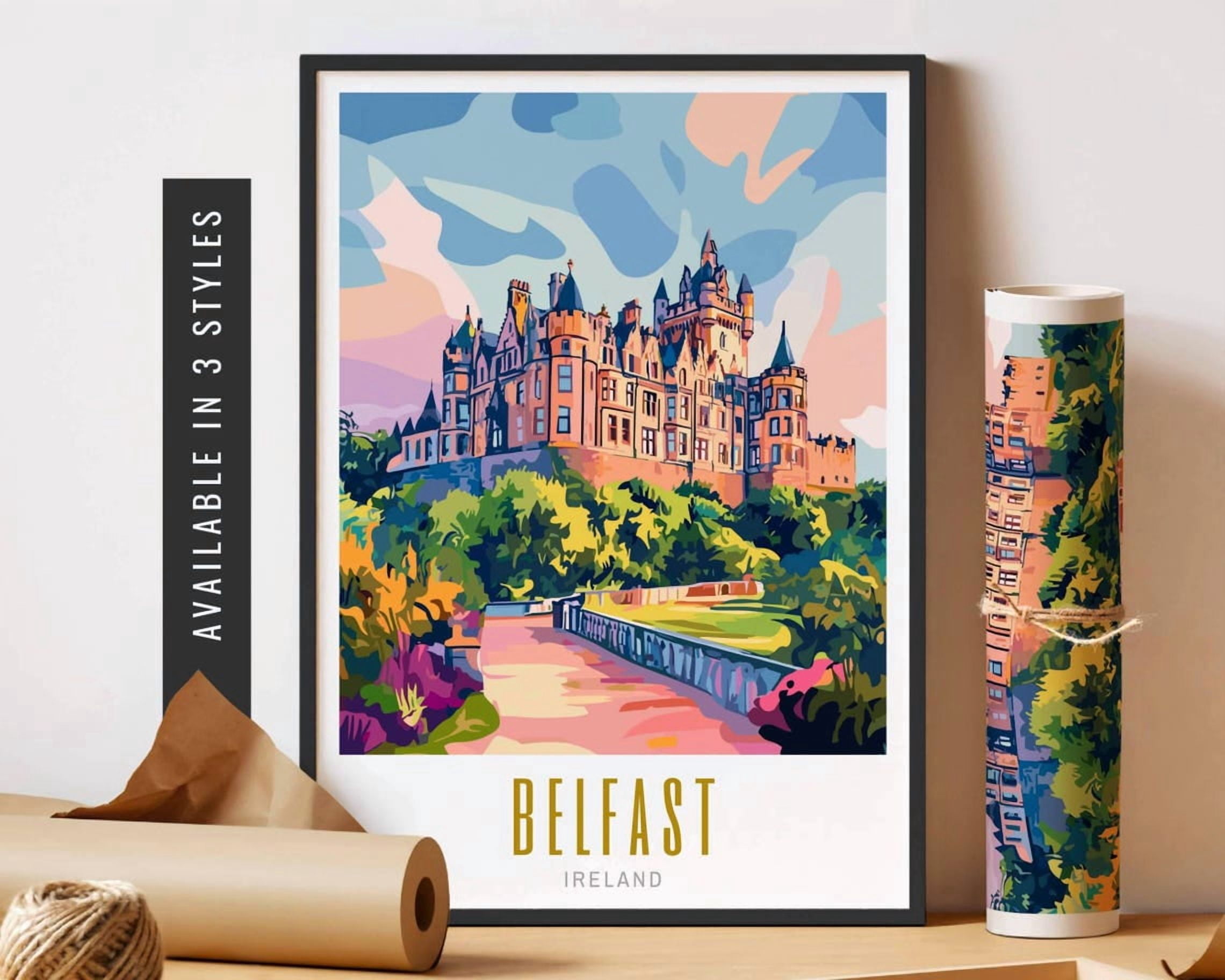Belfast Ireland Wall Art Travel Destination Art Retro Belfast Castle ...
