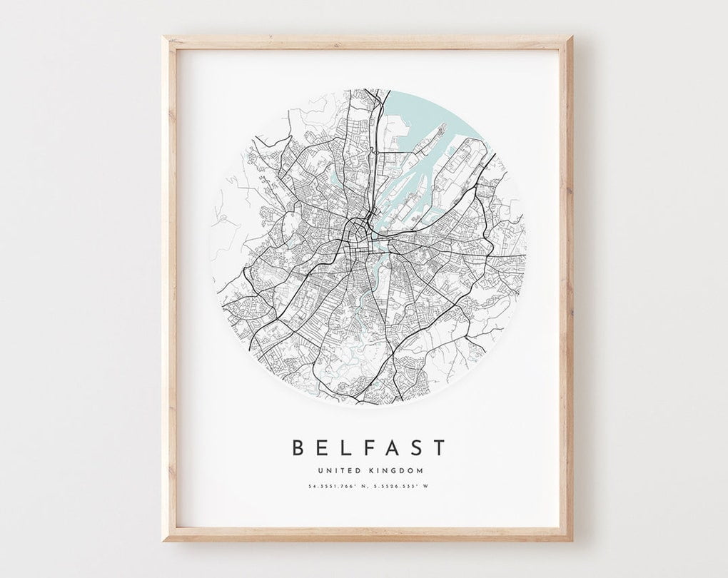 Belfast Map Print, Belfast Map Poster City Wall Art, Belfast Road Map ...