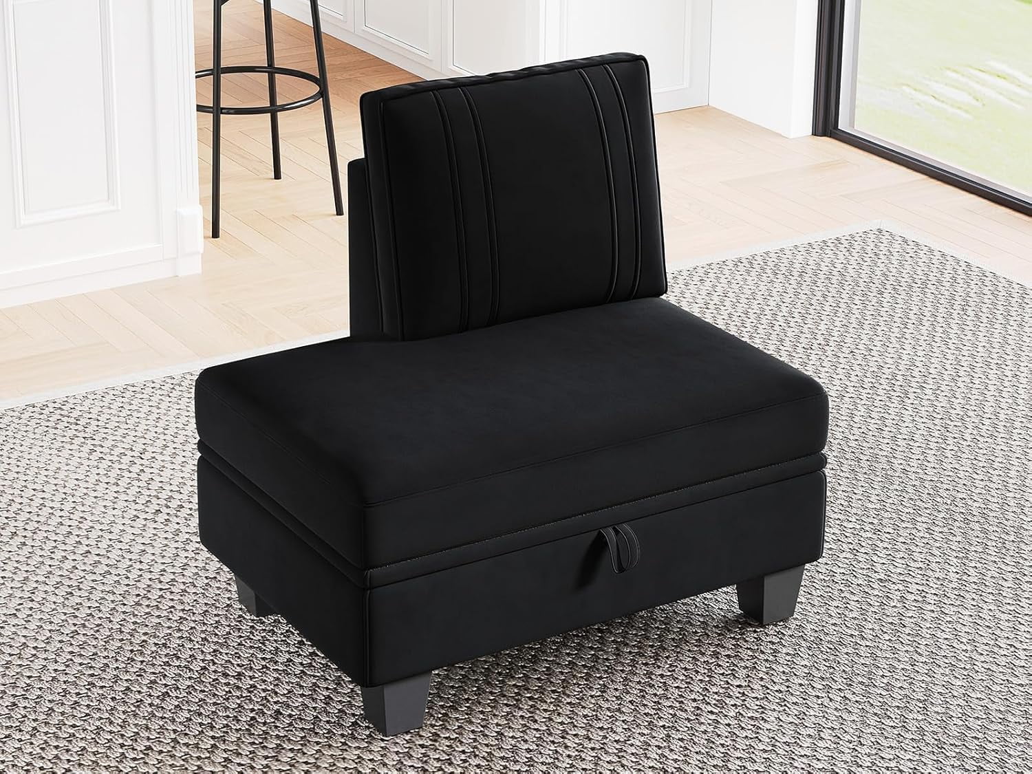 Belffin 34.8 inch Storage Ottoman with Backrest, Upholstered Reversible ...