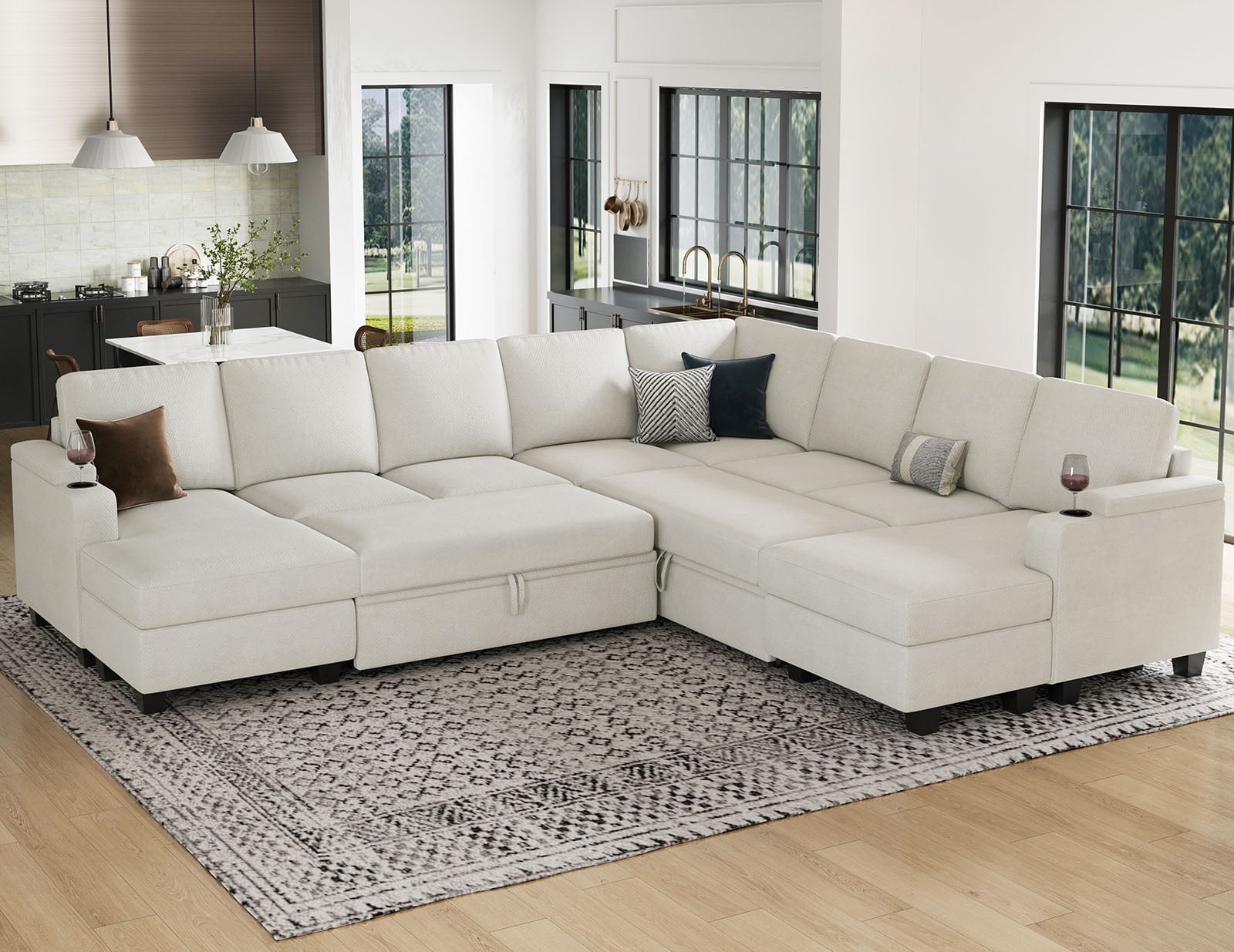 Belffin D126.6"xW103.8"xH36.4" Chenille Modular Sofa Sectional Sofa ...