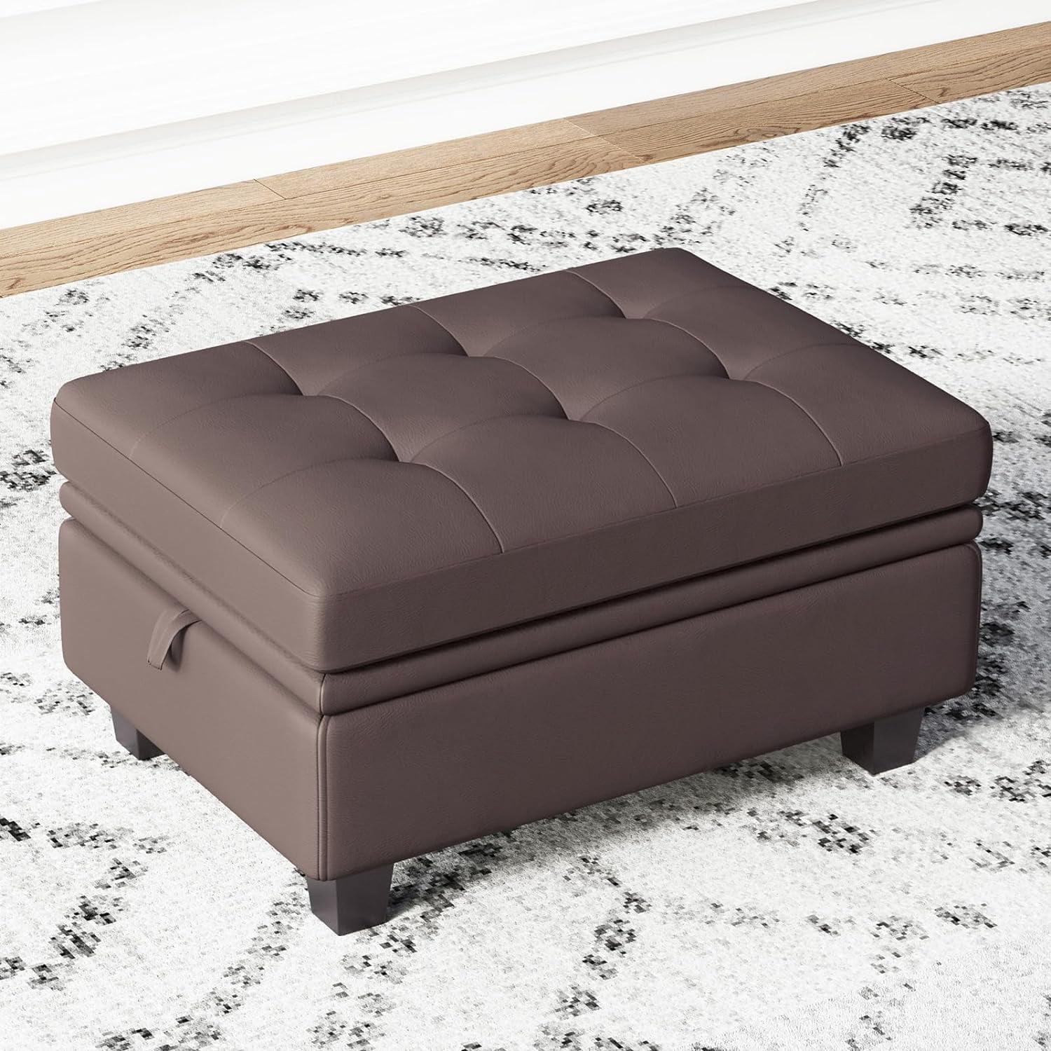 Belffin Faux Leather Rectangular Ottoman with Storage Tuft Ottoman for ...