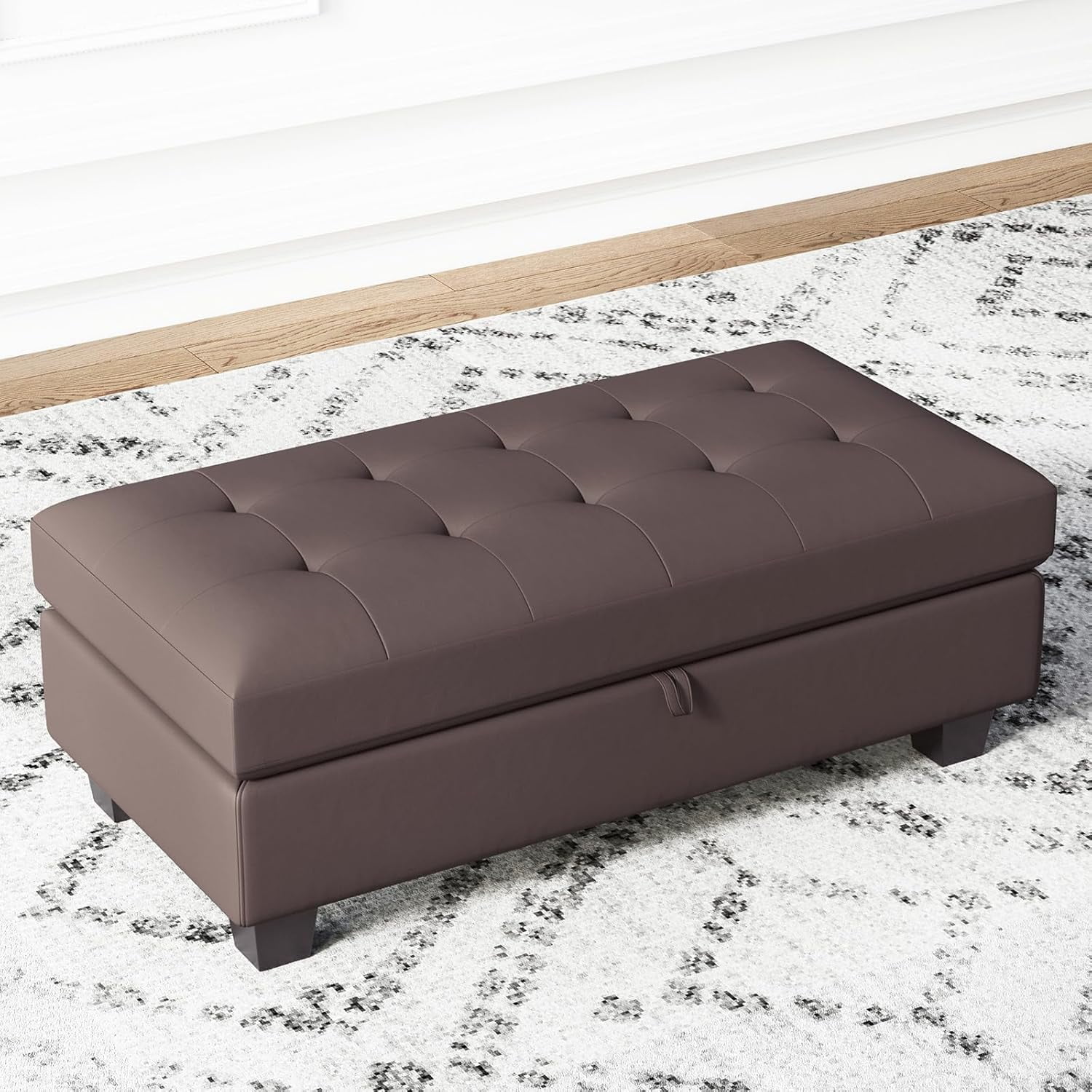 Belffin Faux Leather Storage Ottoman Bench Oversized Rectangular ...