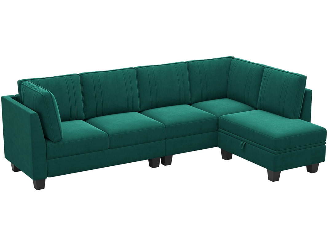 Belffin L-Shape Velvet Sectional Sofa Memory Foam Modular Sofa With ...