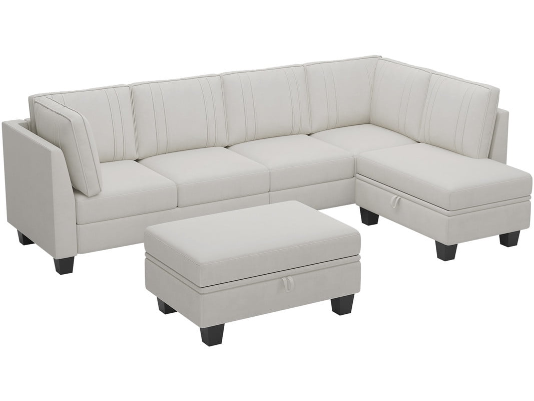 Belffin L-Shape With Footstool Velvet Sectional Sofa Memory Foam ...
