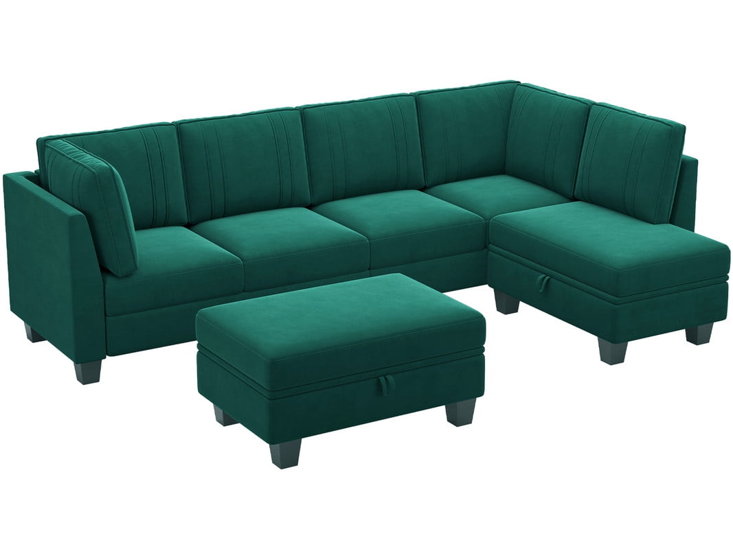 Belffin L-Shape With Footstool Velvet Sectional Sofa Memory Foam ...