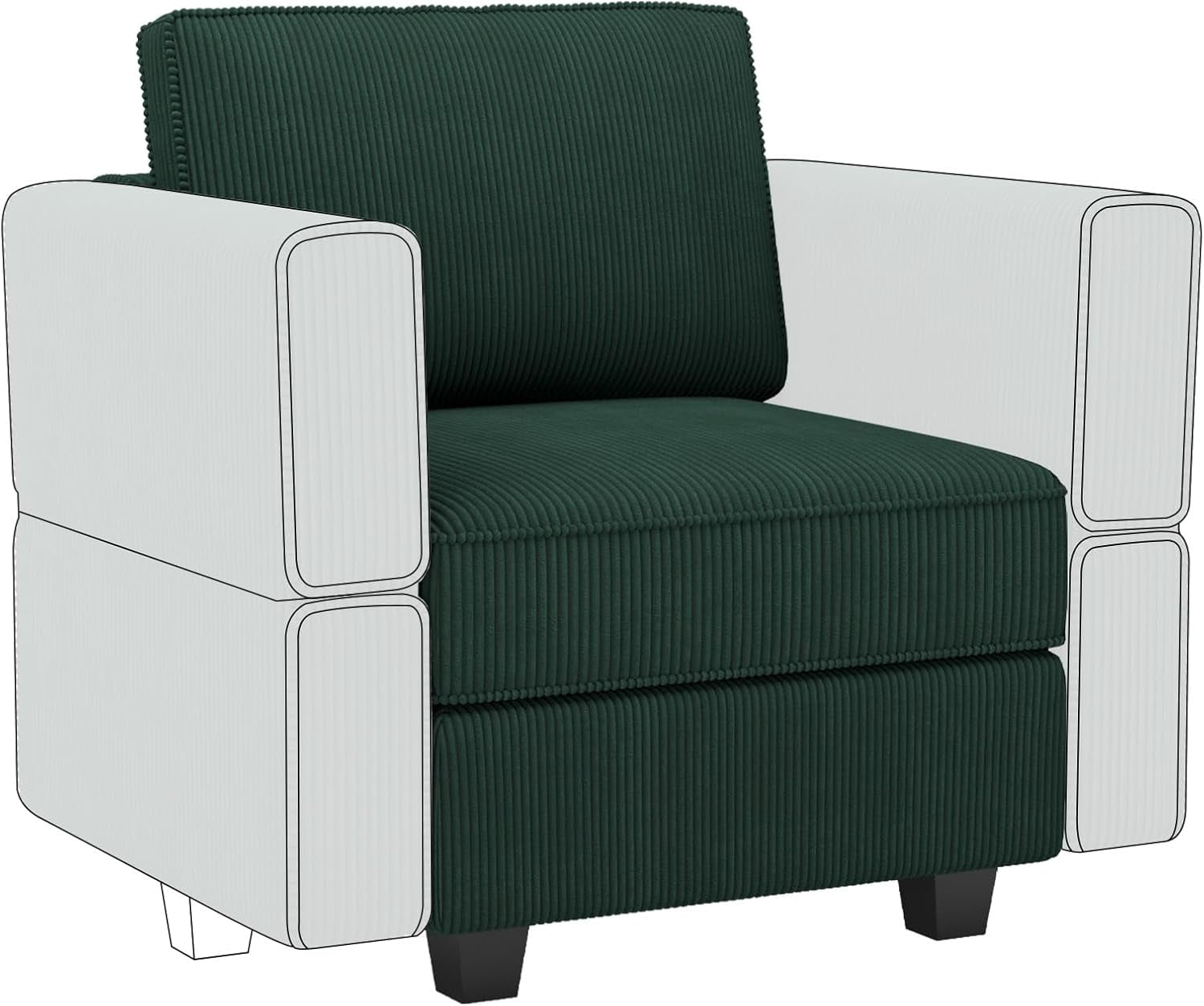 Belffin Modern Middle Single Seat Module with Storage for Modular ...
