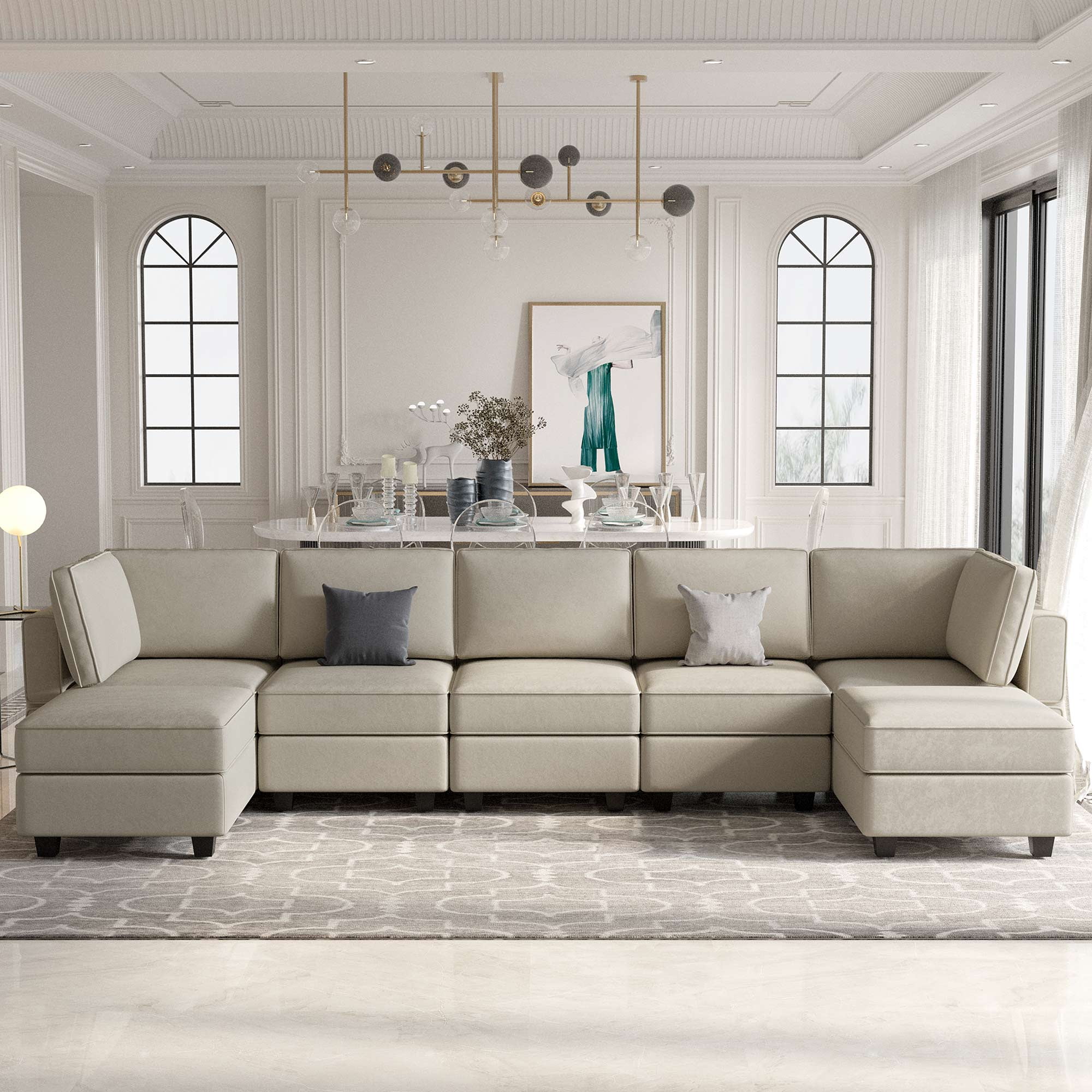 Belffin Modular Sectional Velvet U Shaped Sofa with Storage Ottoman 7 ...