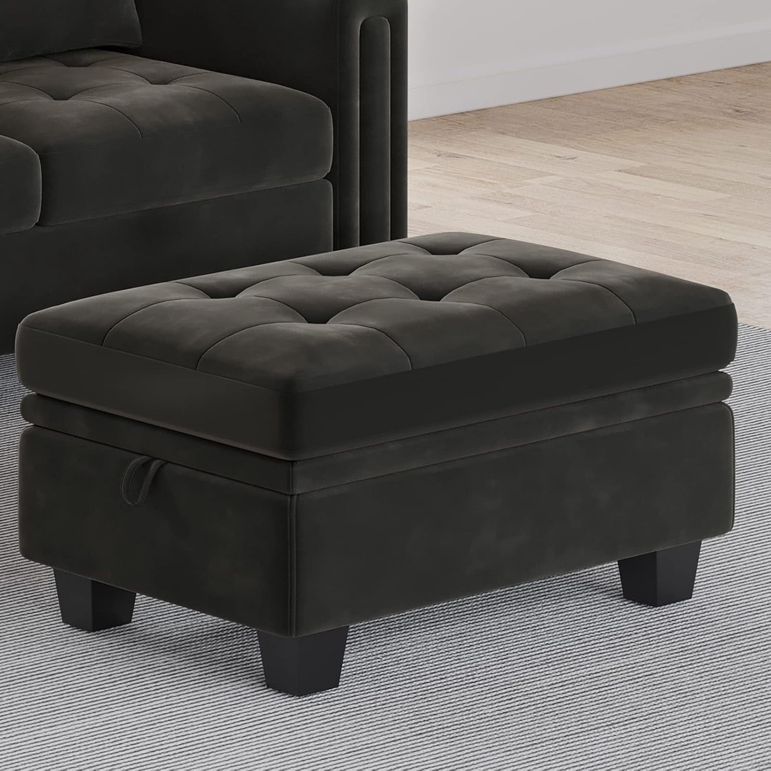 Belffin Rectangular Ottoman with Storage Tuft Ottoman for Living Room Bedroom Velvet Fabric ...