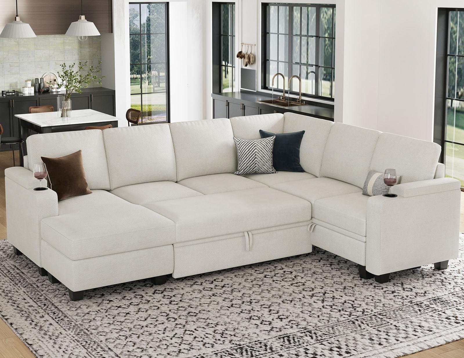 Belffin Sleeper Sofa Modular Sectional Pull Out Couch Bed U Shaped Sofa ...