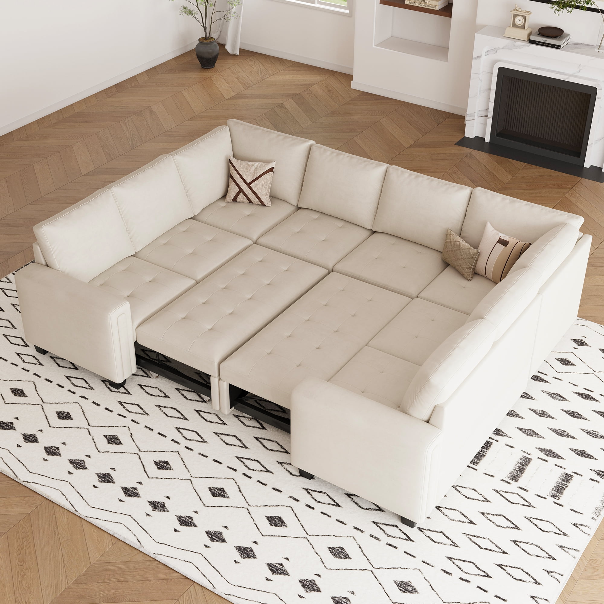 Belffin Velvet Large Modular Sectional Pull Out Sleeper Sofa with ...