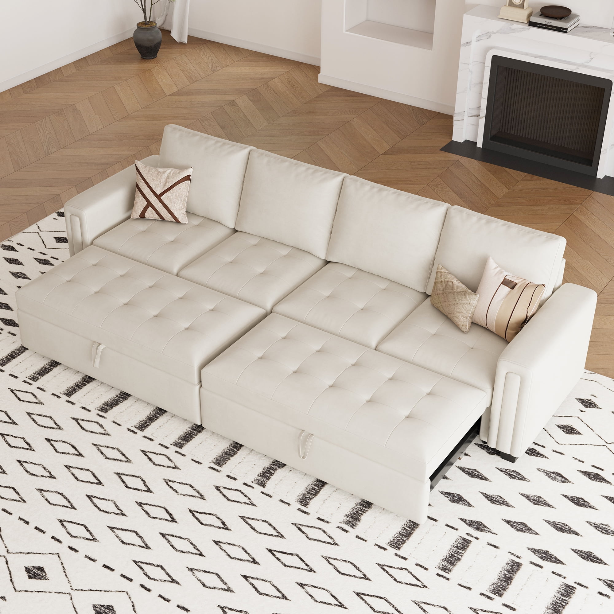 Belffin Velvet Modular Sectional Sofa with Pull Out Bed for Living Room ...