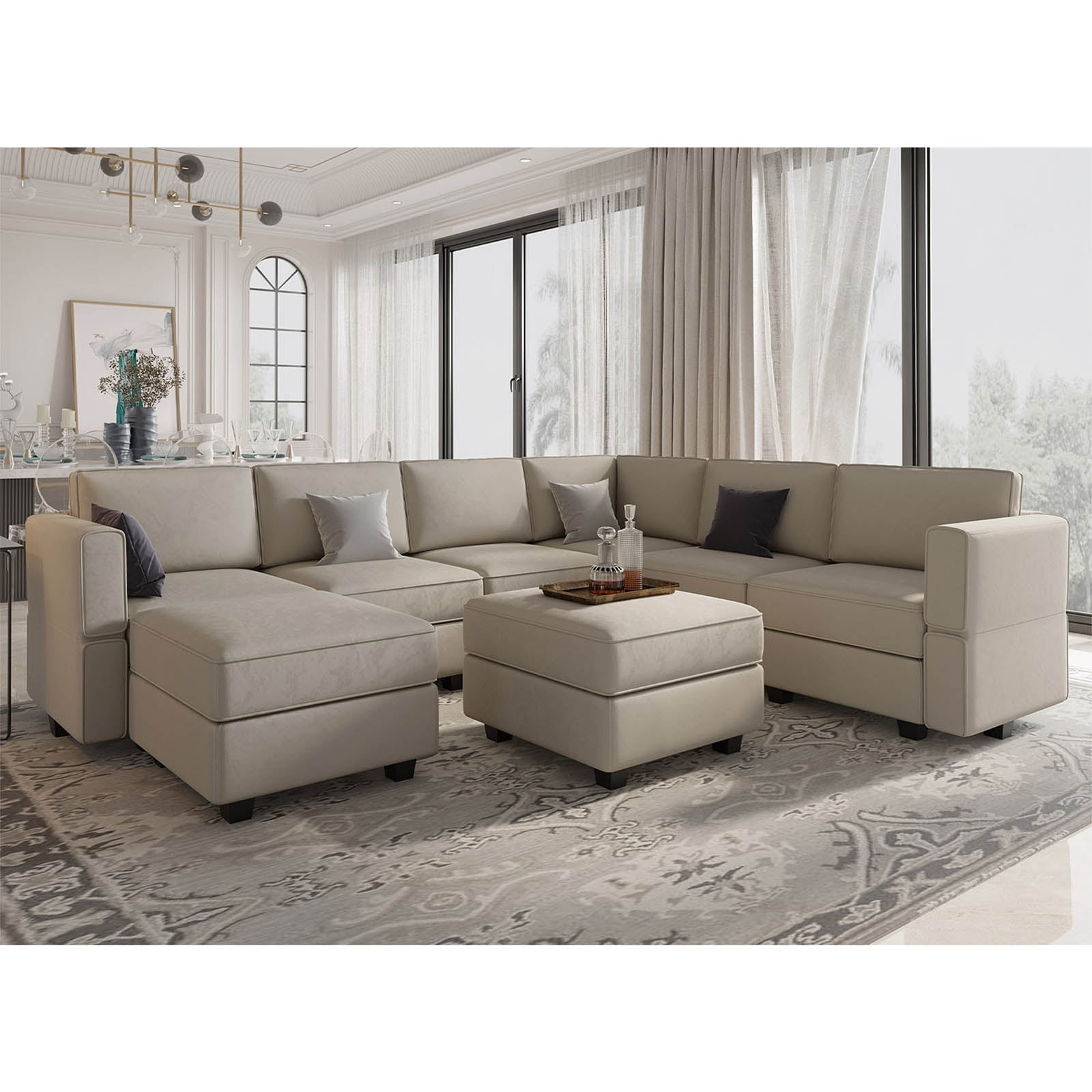 Belffin Velvet Modular Sectional U Shaped Sofa Couch with Storage 8 Seater Pearl Gray - Walmart.com