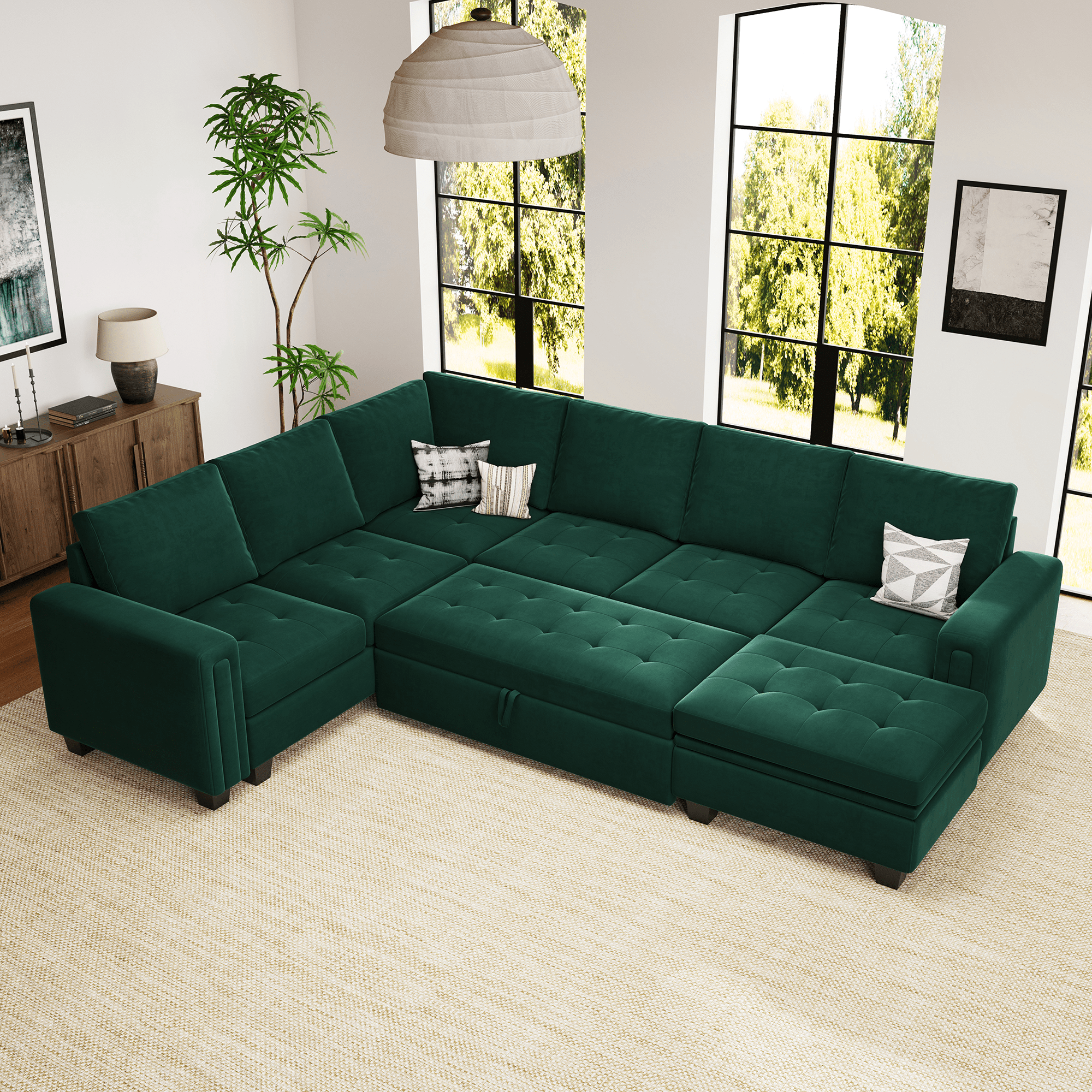 Belffin Velvet U Shape Modular Sectional Pull Out Sleeper Sofa for ...