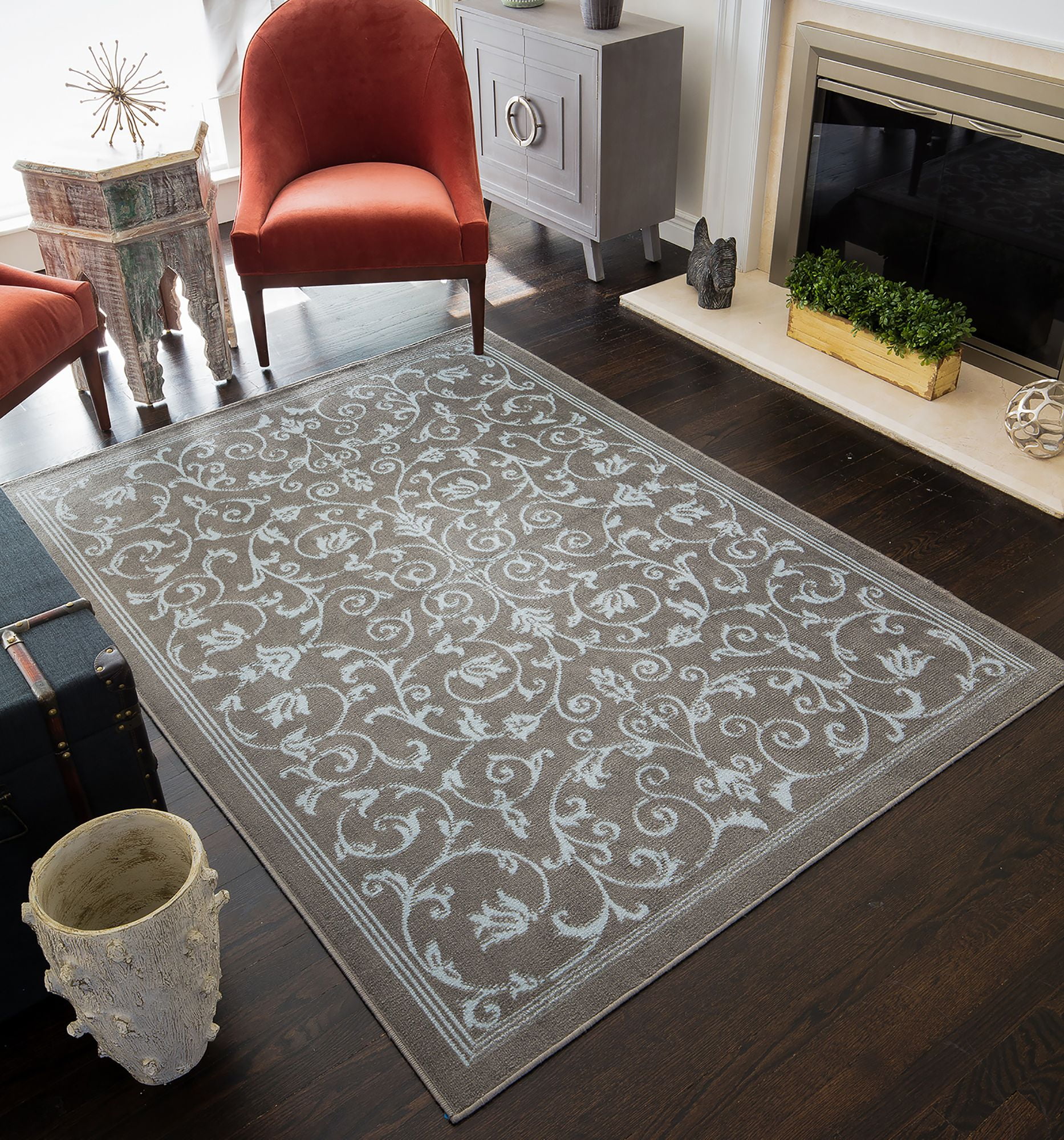 Belfort B20D Vines Grey Transitional Light Gray Area Rug, 5x7 - Walmart.com