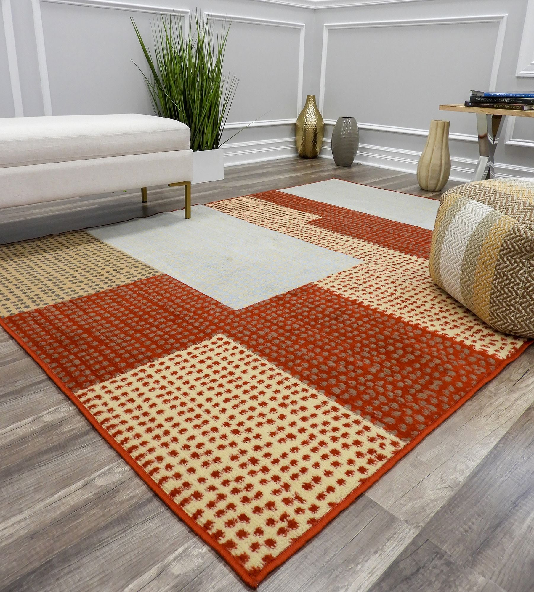 Belfort BM25B Venice Red abstract Contemporary beige Area Rug, 5'x7 ...