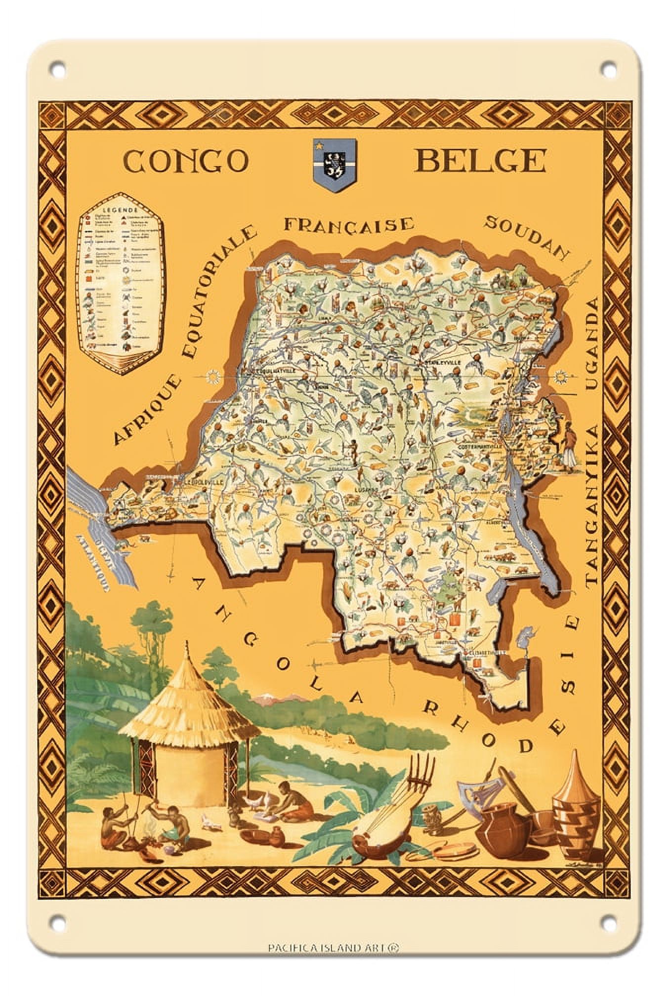 Belgian Congo (Congo Belge) - Vintage Pictorial Map by Frans Laboulais ...