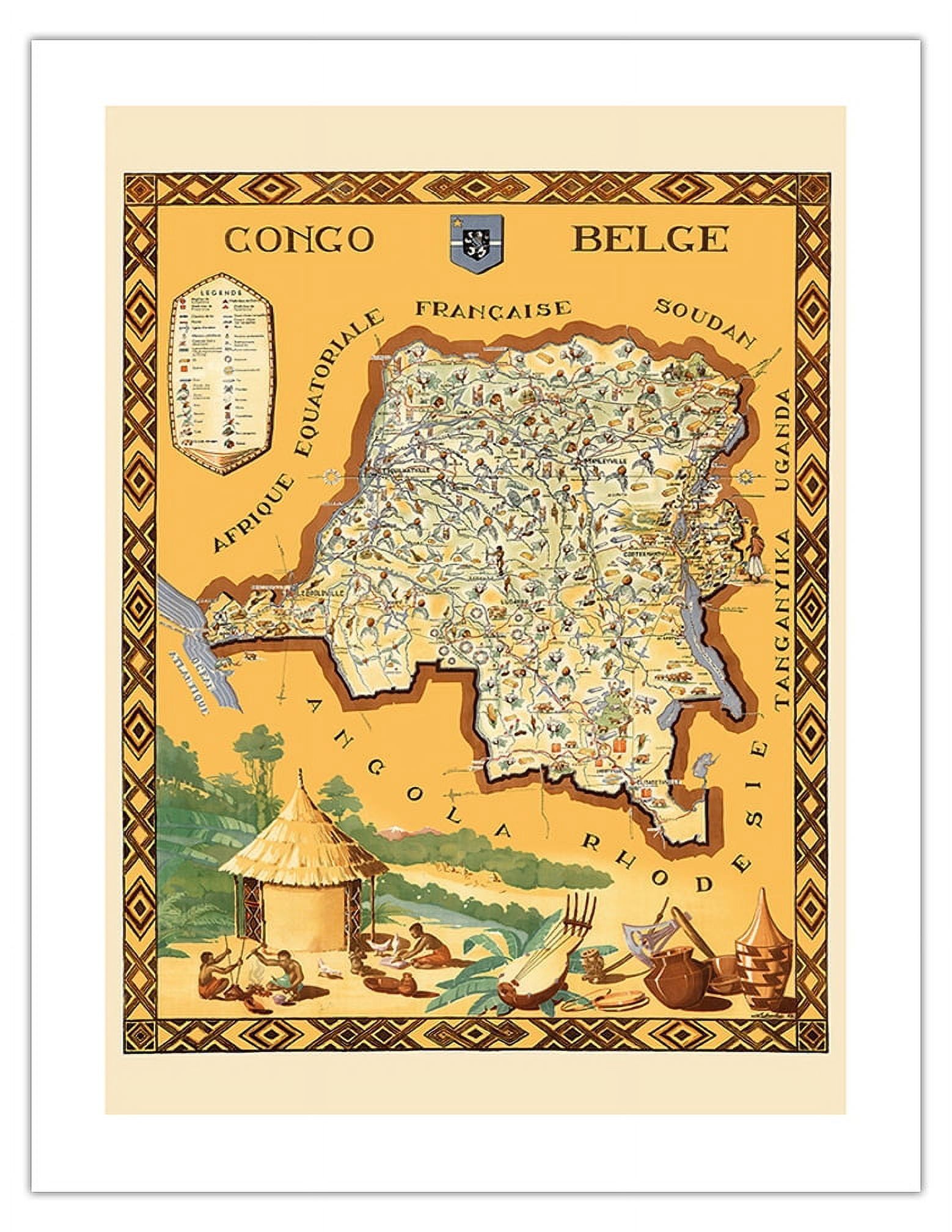 Belgian Congo (Congo Belge) - Vintage Pictorial Map by Frans Laboulais ...