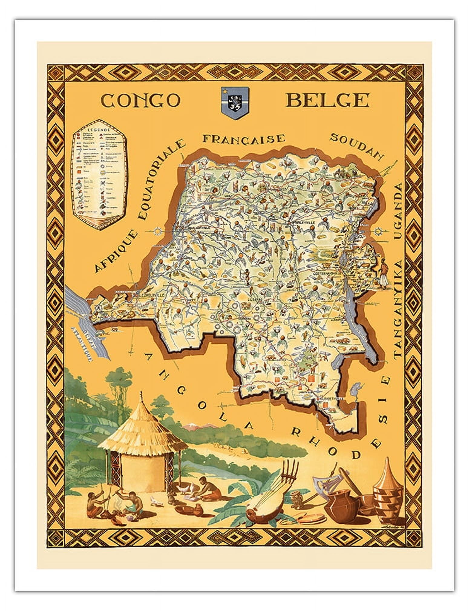 Belgian Congo (Congo Belge) - Vintage Pictorial Map by Frans Laboulais ...