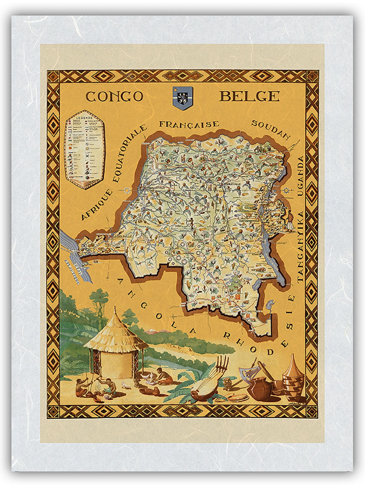 Belgian Congo (Congo Belge) - Vintage Pictorial Map by Frans Laboulais ...