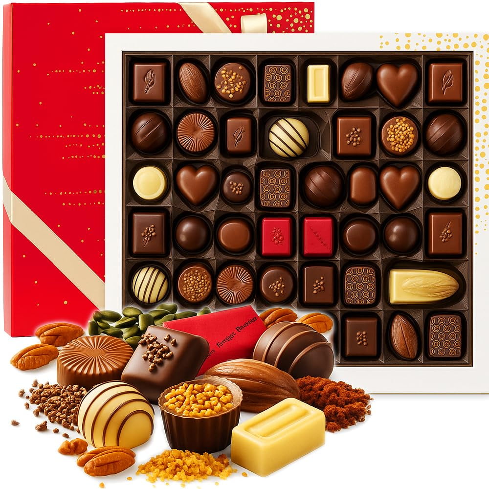 Belgian Luxury Chocolate Gift Box – 46 Handcrafted Pieces – Gourmet ...