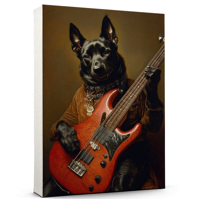 Belgian Malinois Cute Dog Bass Guitar Stretched Canvas Size 8x12 ...