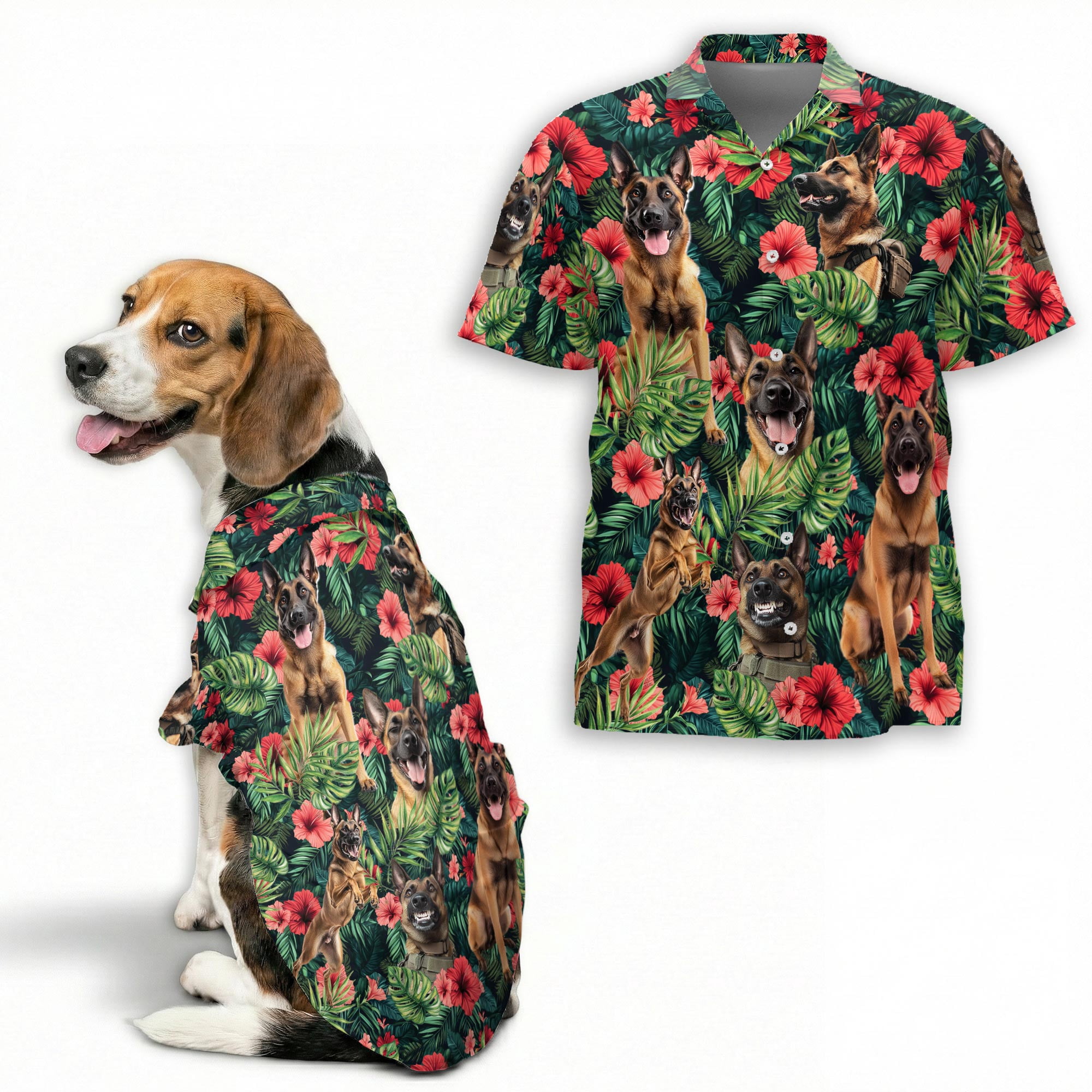 Belgian Malinois Hawaiian Shirt, Tropical Leaves and Dog Lover Pattern ...