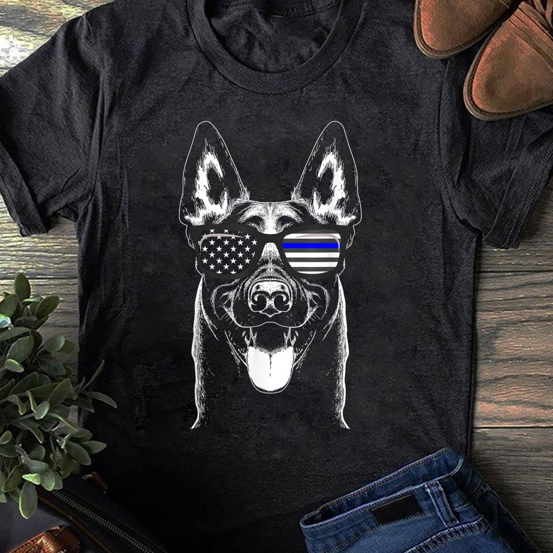 Belgian Malinois K9 Unit Thin Blue Line Flag Police Gift T-Shirt ...