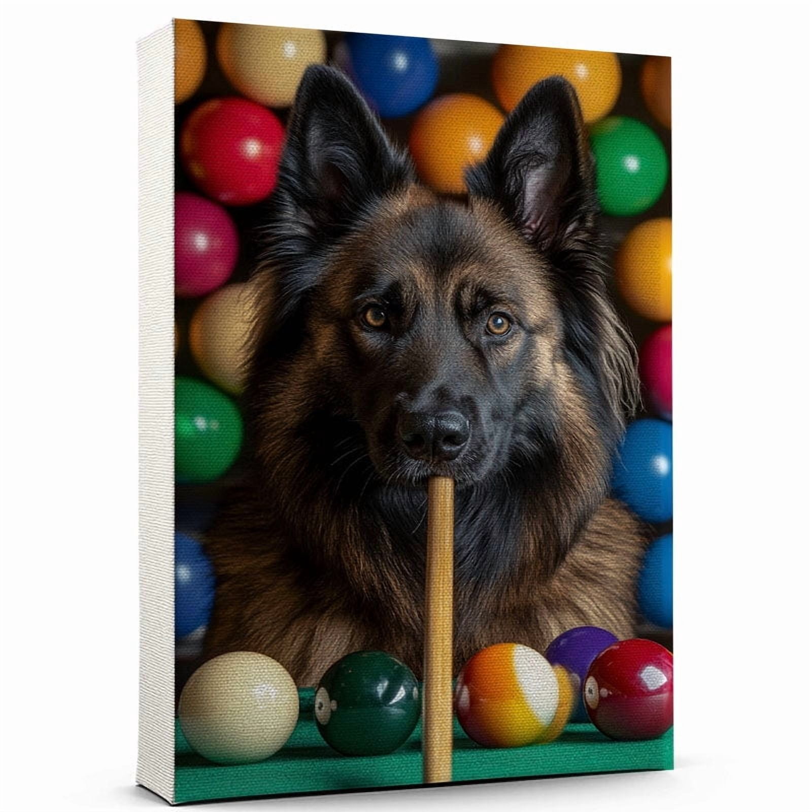 Belgian Sheepdog Dog Playing Billiards Canvas Canvas – Vintage Style ...
