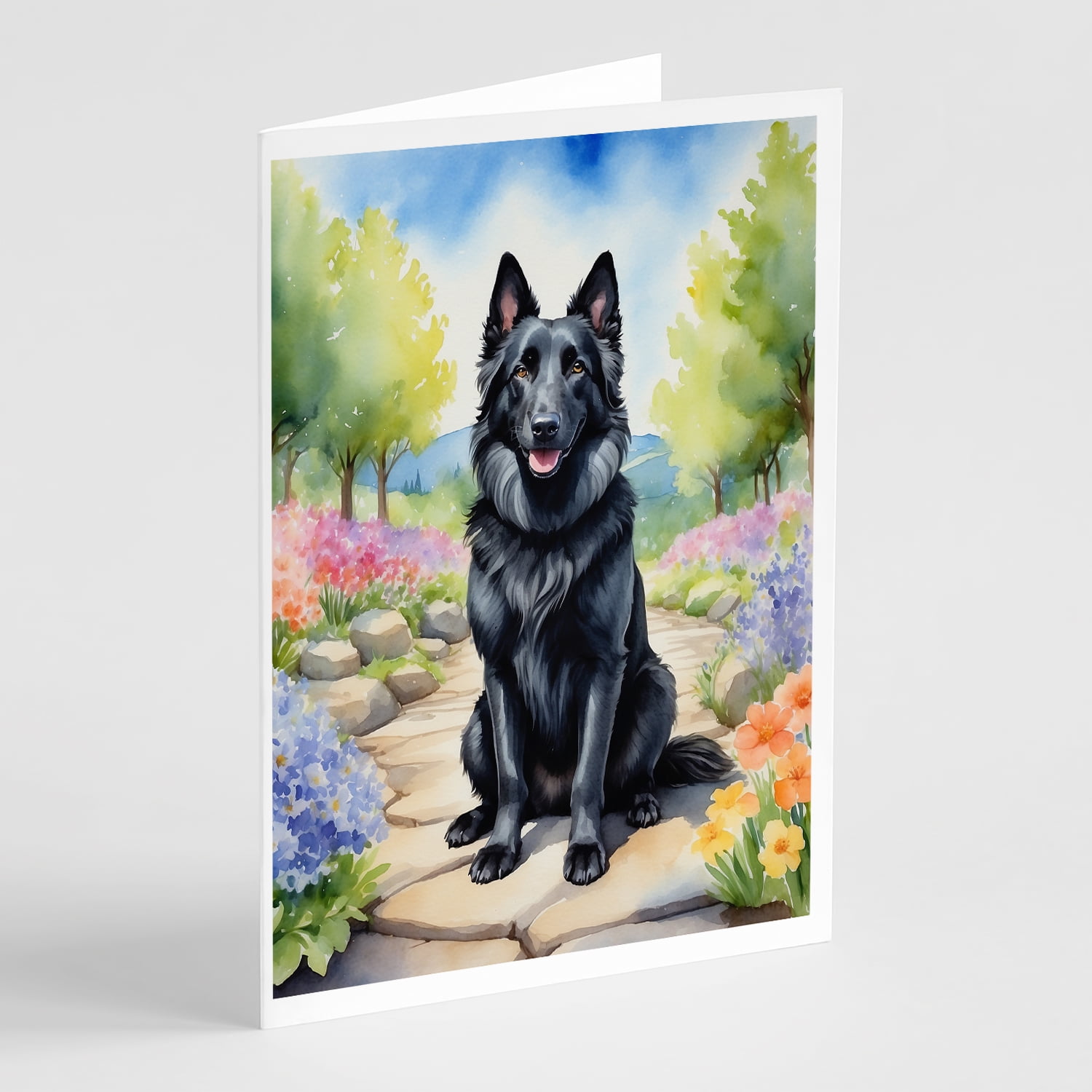 Belgian Sheepdog Spring Path Greeting Cards Pack of 8 7 in x 5 in ...