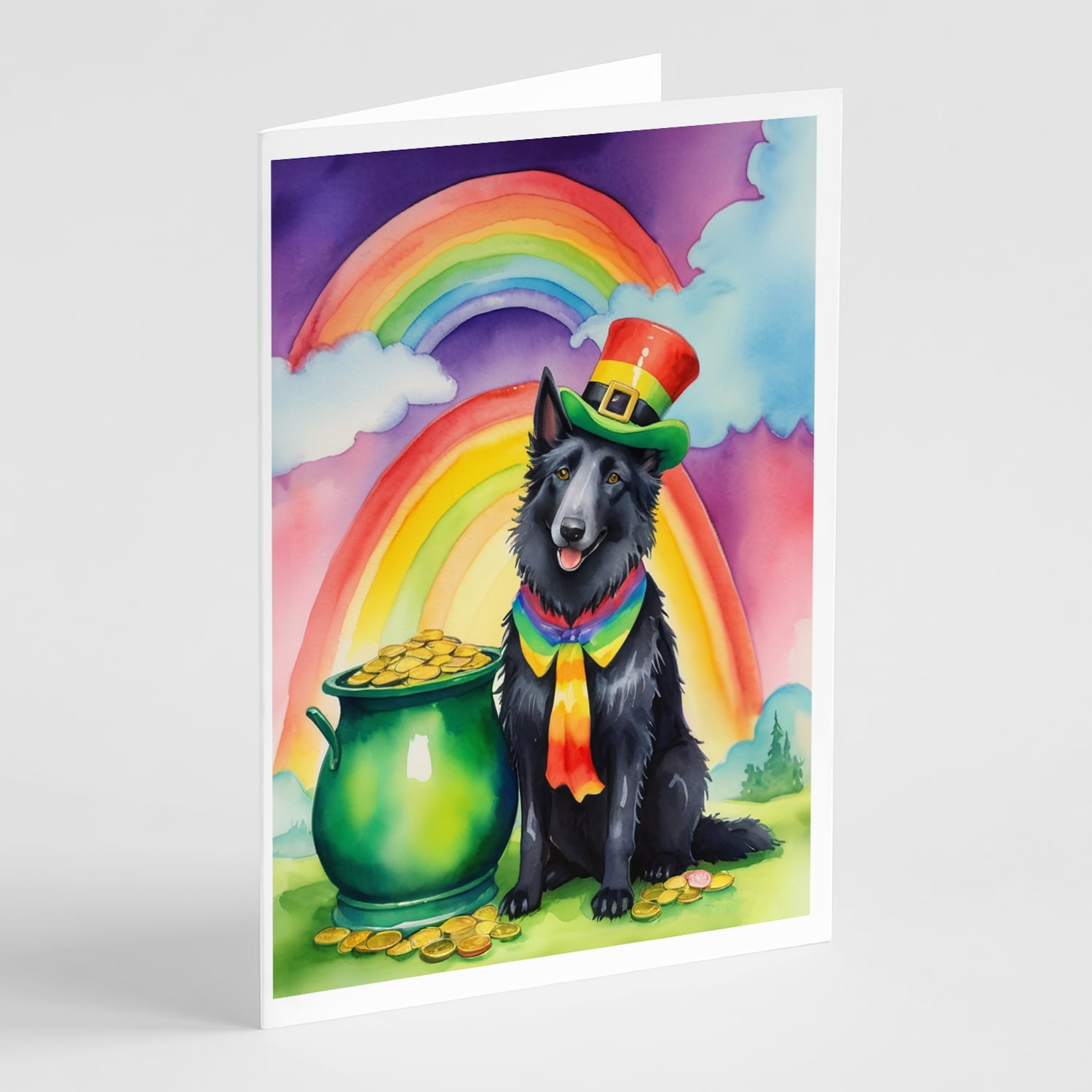Belgian Sheepdog St Patrick's Day Greeting Cards Pack of 8 7 in x 5 in ...
