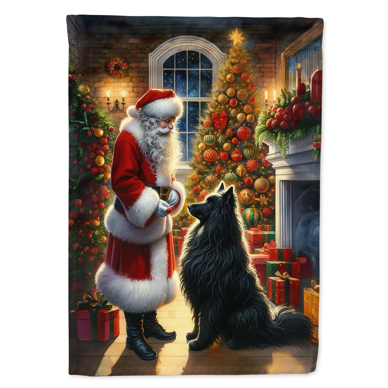 Belgian Sheepdog and Santa Claus House Flag - Walmart.com