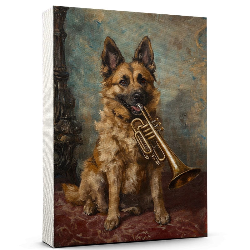 Belgian Tervuren Dog Playing Trumpet Stretched Canvas Size 8x12 – Music ...
