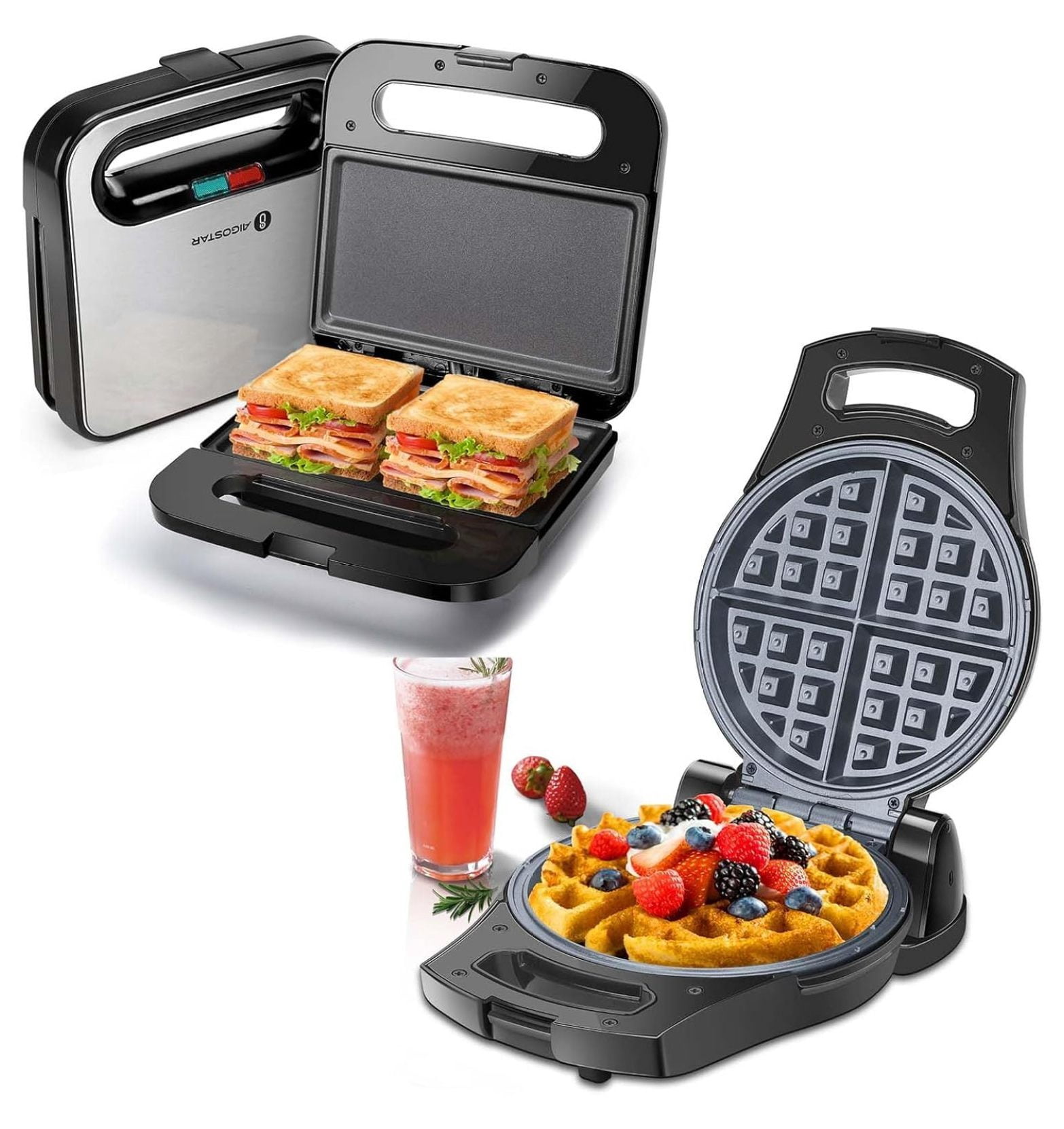 Belgian Waffle Maker and Sandwich Maker, 8 Inch Waffle Irons with Non ...