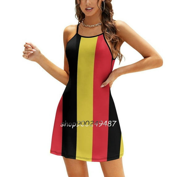 Belgium Flag Square Neck Dress Cute Loose Print Dresses Elegant Beach ...
