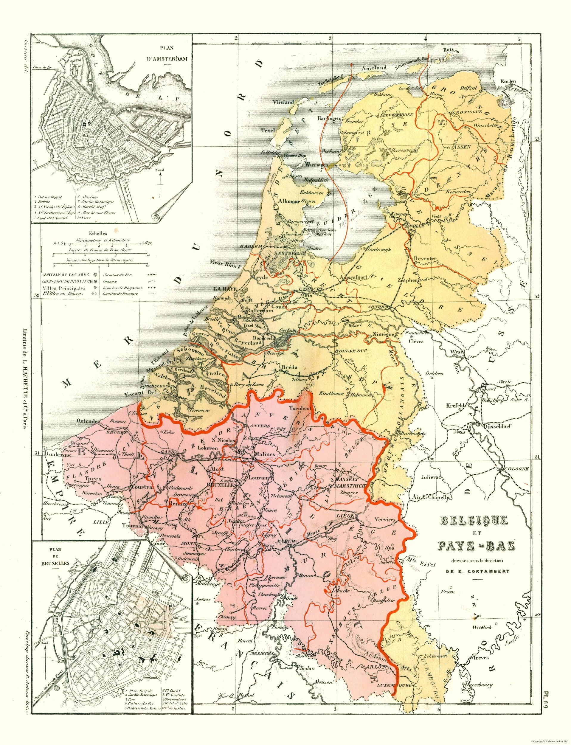 Historic Map - Belgium Netherlands - Cortambert 1880 - 23 x 30.01 ...