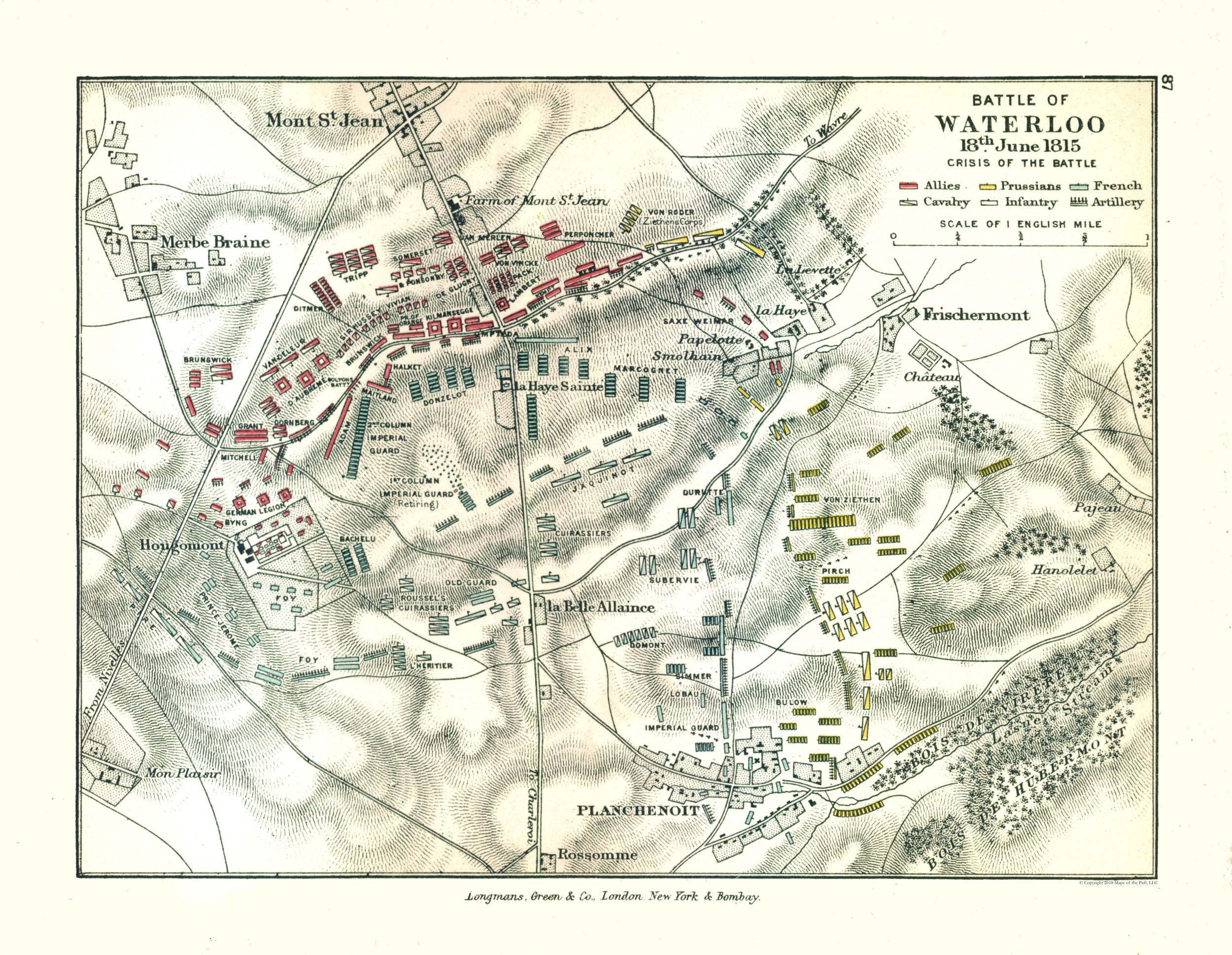 Historic War Map - Belgium Waterloo Battle 1815 - Gardiner 1902 - 29.68 ...
