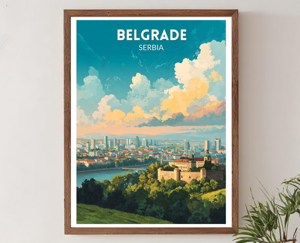 Belgrade Serbia Modern Travel River Confluence Clean Illustration Wall ...