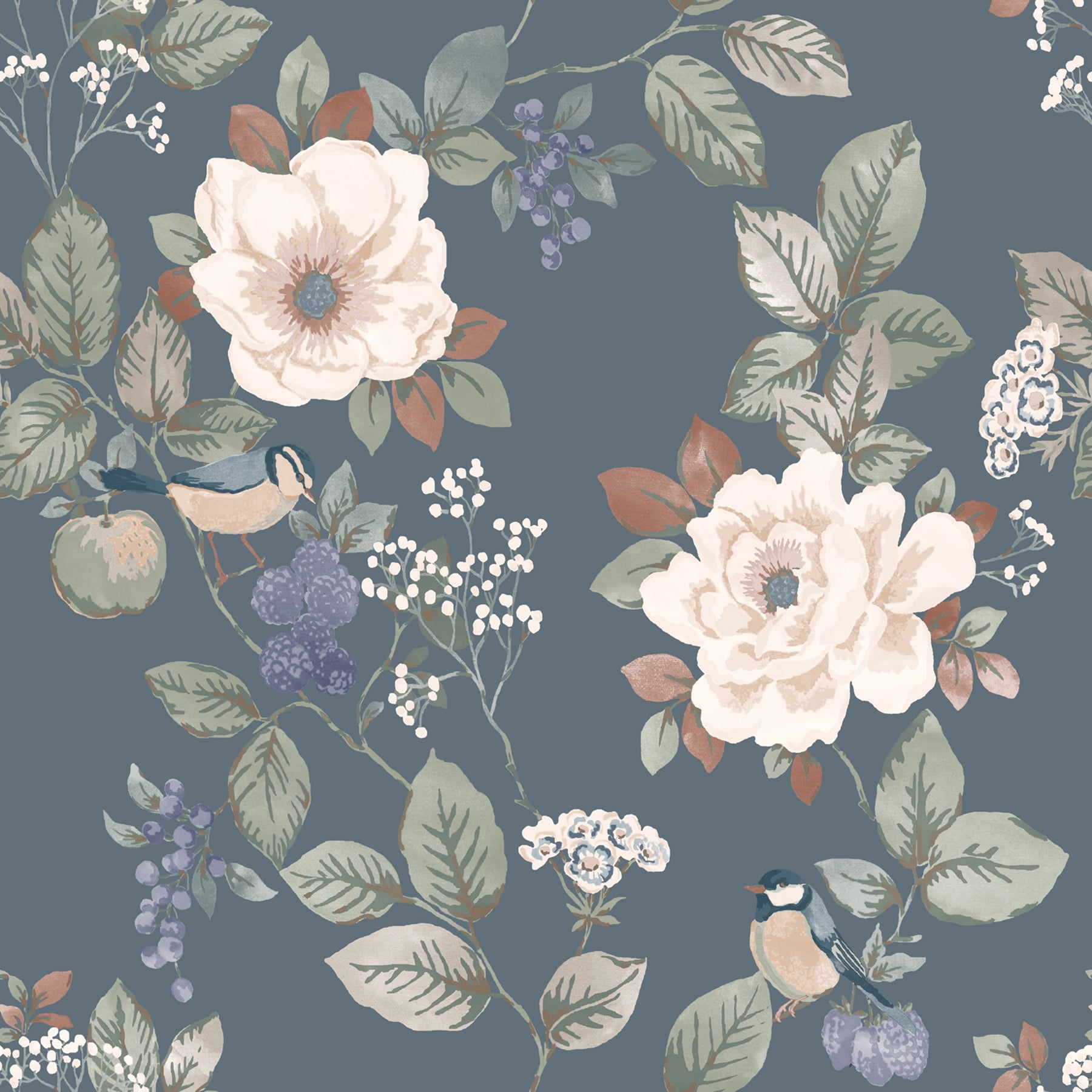 Belgravia Decor Bramble Blue Floral Wallpaper - Walmart.com