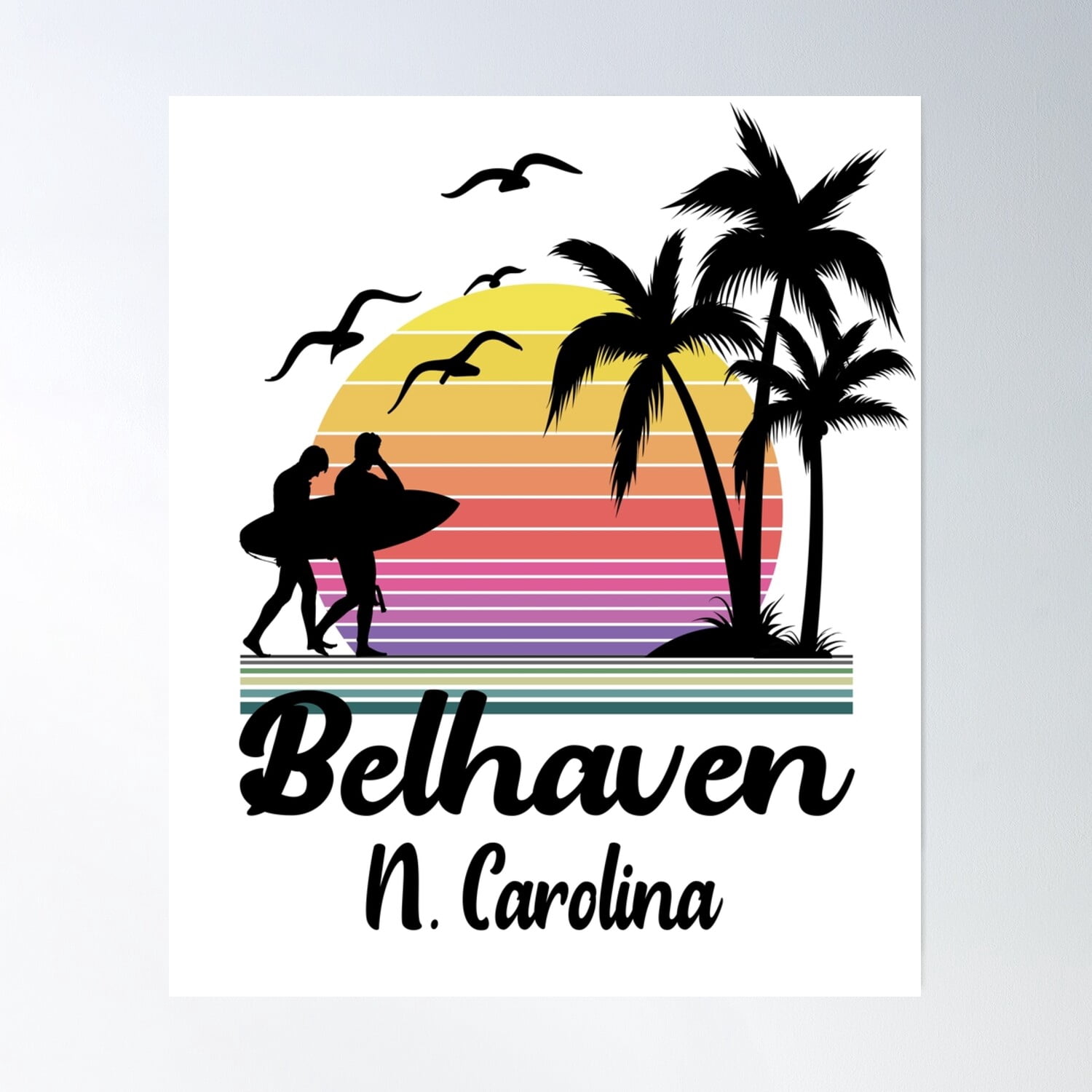 Belhaven North Carolina Seaside Retro Sunset Poster Wall Art Modern ...