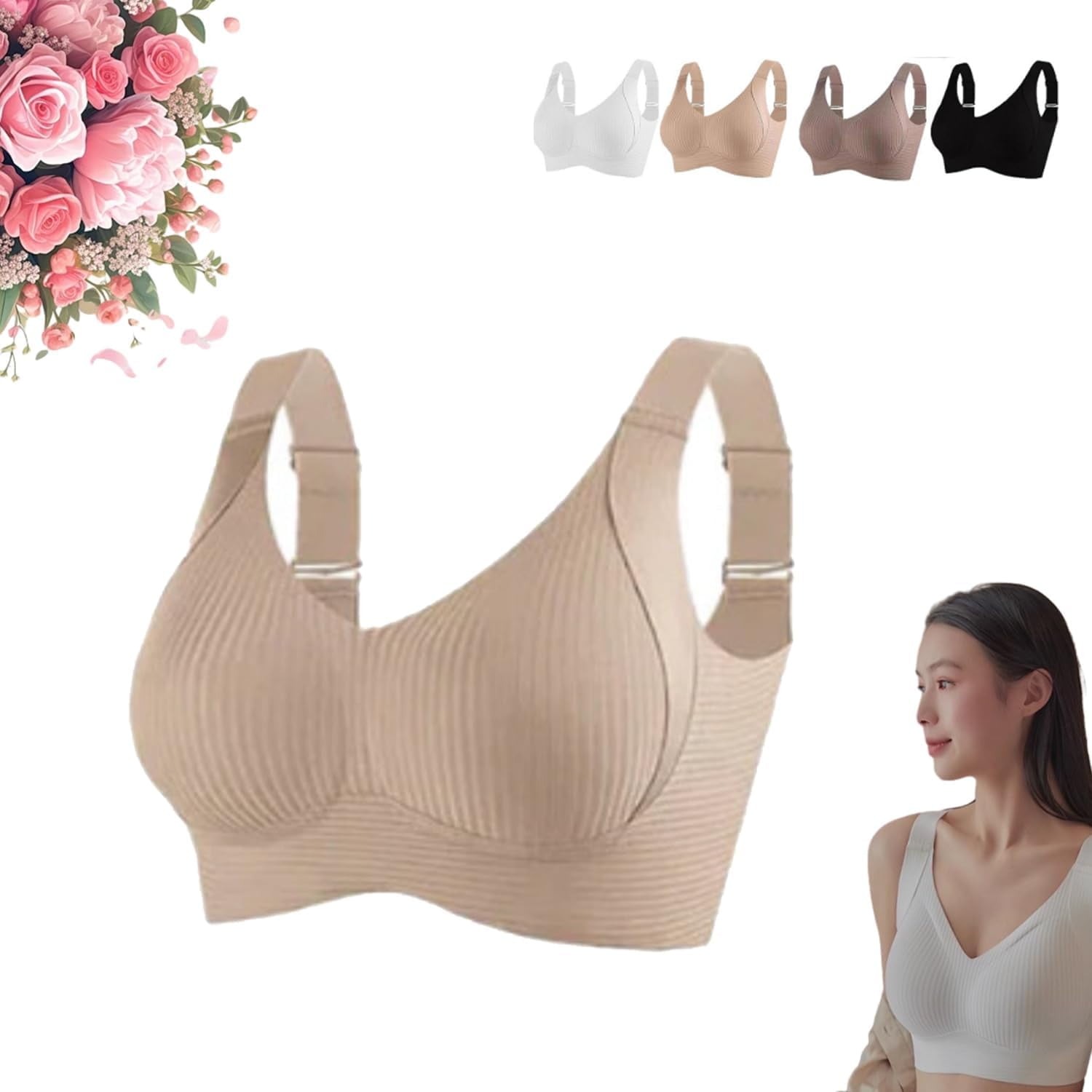 Beliablefor Bra, Women's Ribbed Push up Adjustable Wireless Bra, Soft ...