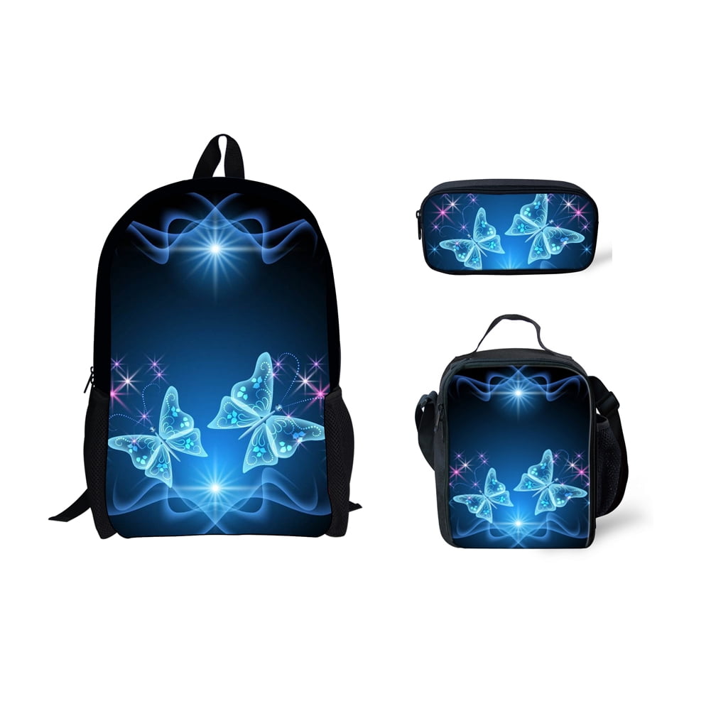 Belidome Blue Butterfly Design 3Pcs Bags Set for Teen bag Backpack for ...